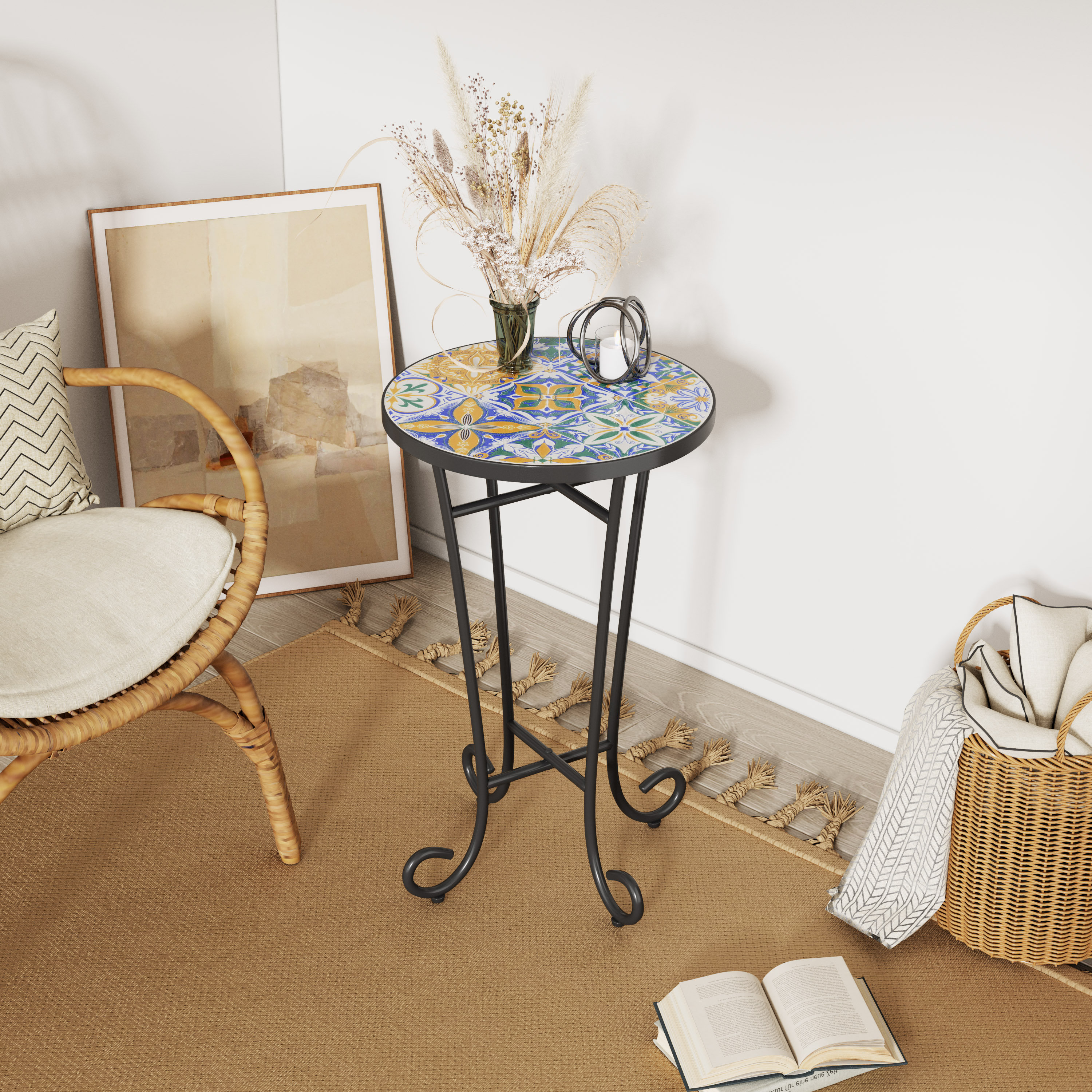 Fleur De Lis Living Table d'appoint de patio en céramique avec base en ...