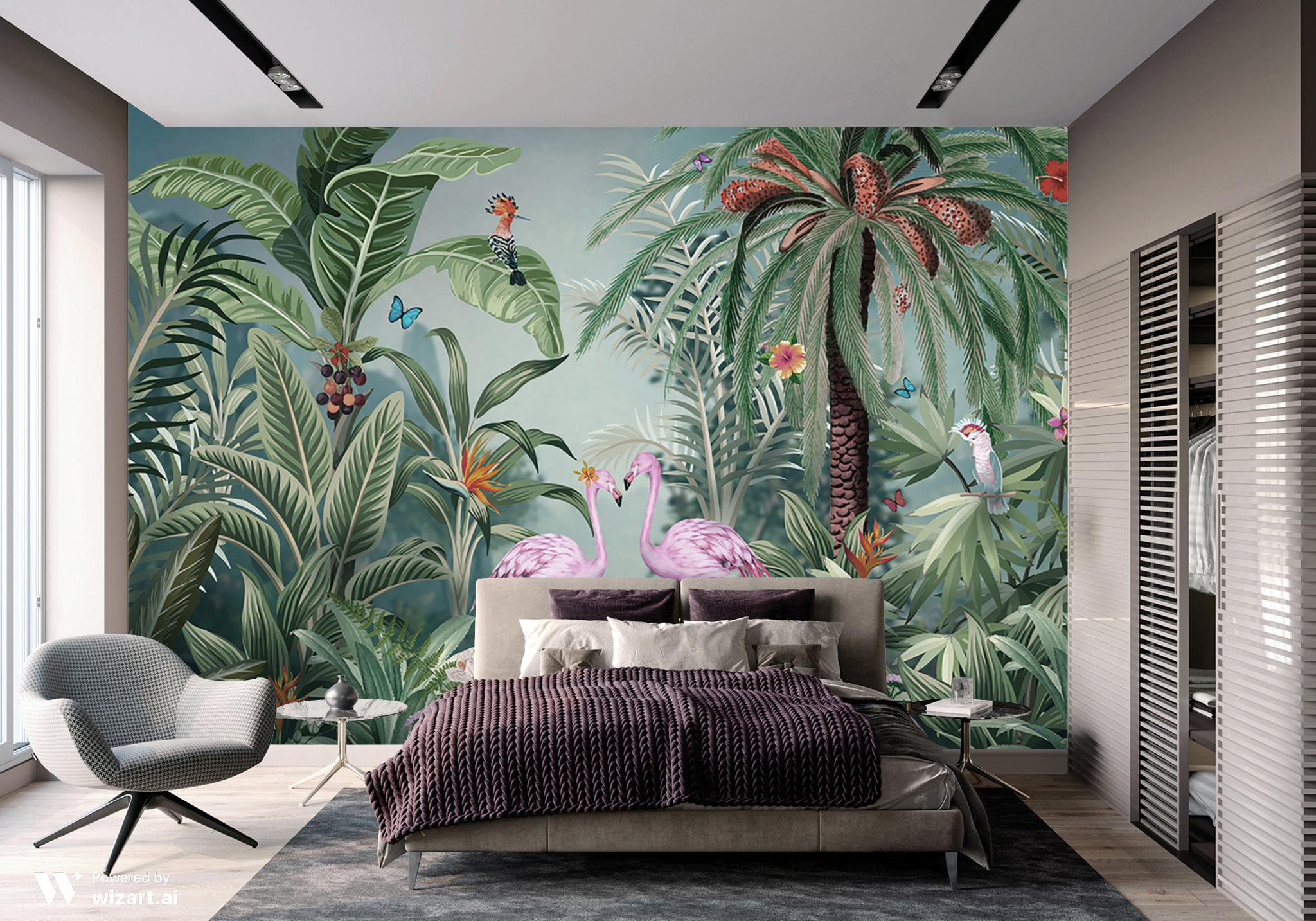 GK Wall Design Vibrant Tropical Paradise Wallpaper Mural Flamingos ...