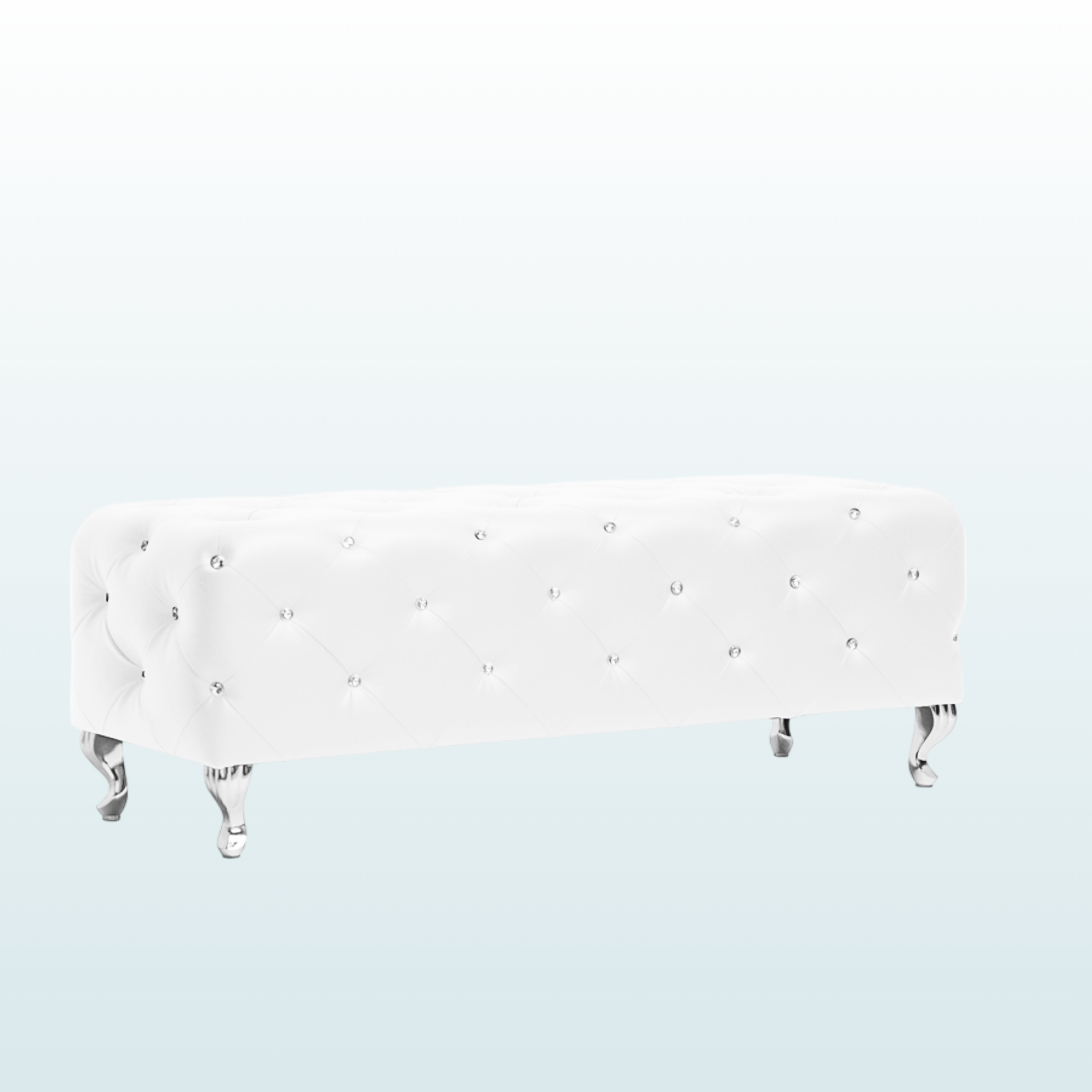 Livi Homes Camden White Leather Modern Bench with Crystal Tufting | Wayfair