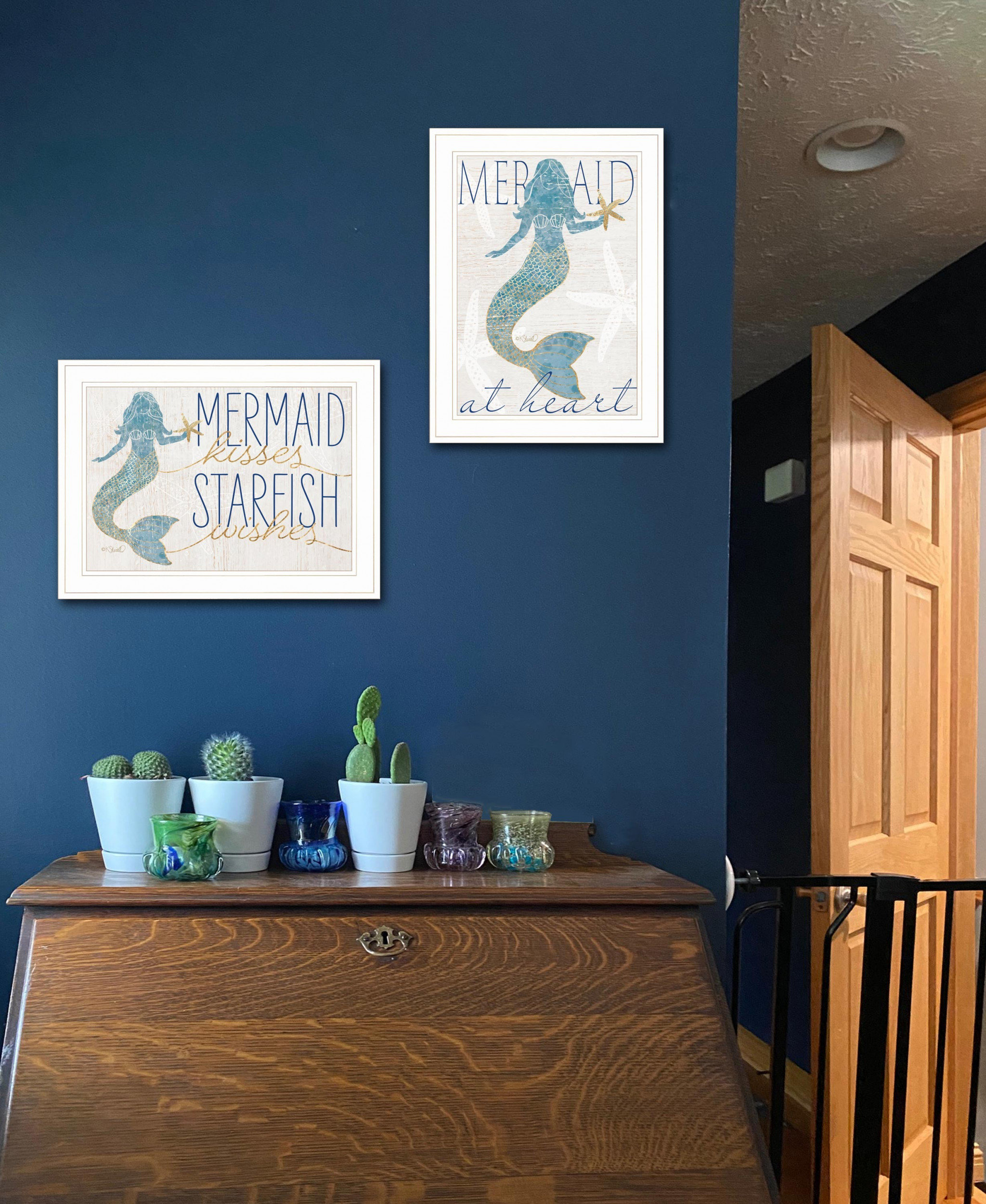 sed98 K2K Set Of Two Two Mermaids 2 White Framed Print Wall Art ...
