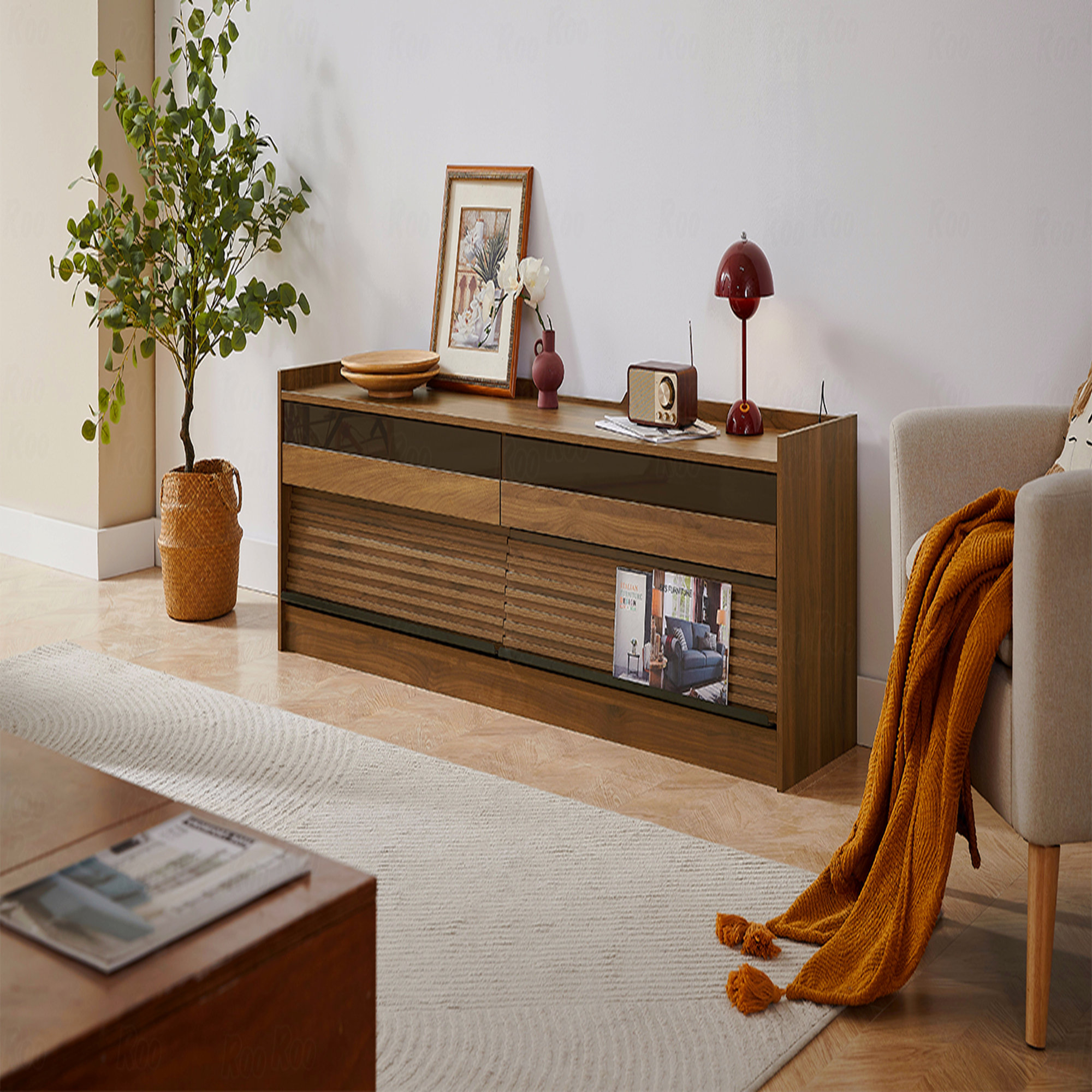 George Oliver Modern TV Stand With Ample Storage,4 Drawer Design With ...