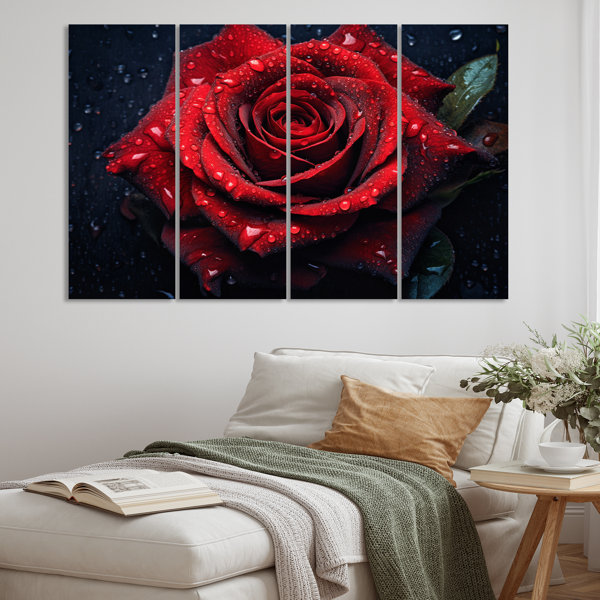 Ebern Designs Red Rose with Raindrops VI - Roses Metal Wall Art Living ...