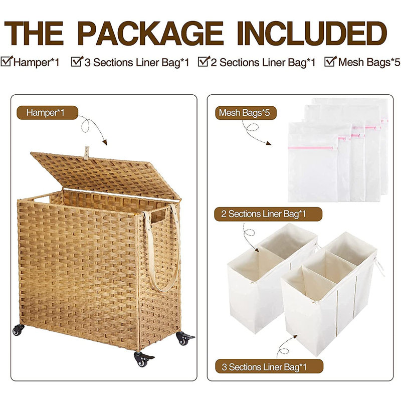 Bayou Breeze Hand Woven Rolling Laundry Sorter with Handles | Wayfair