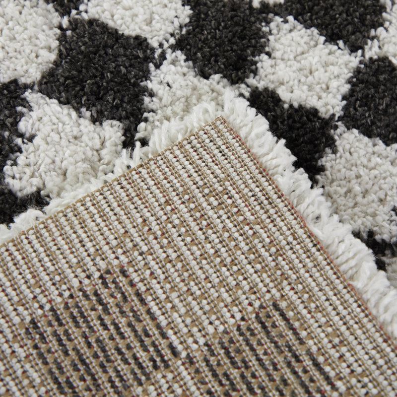 AllModern Walker Checkered Charcoal/Cream Shag Area Rug & Reviews | Wayfair