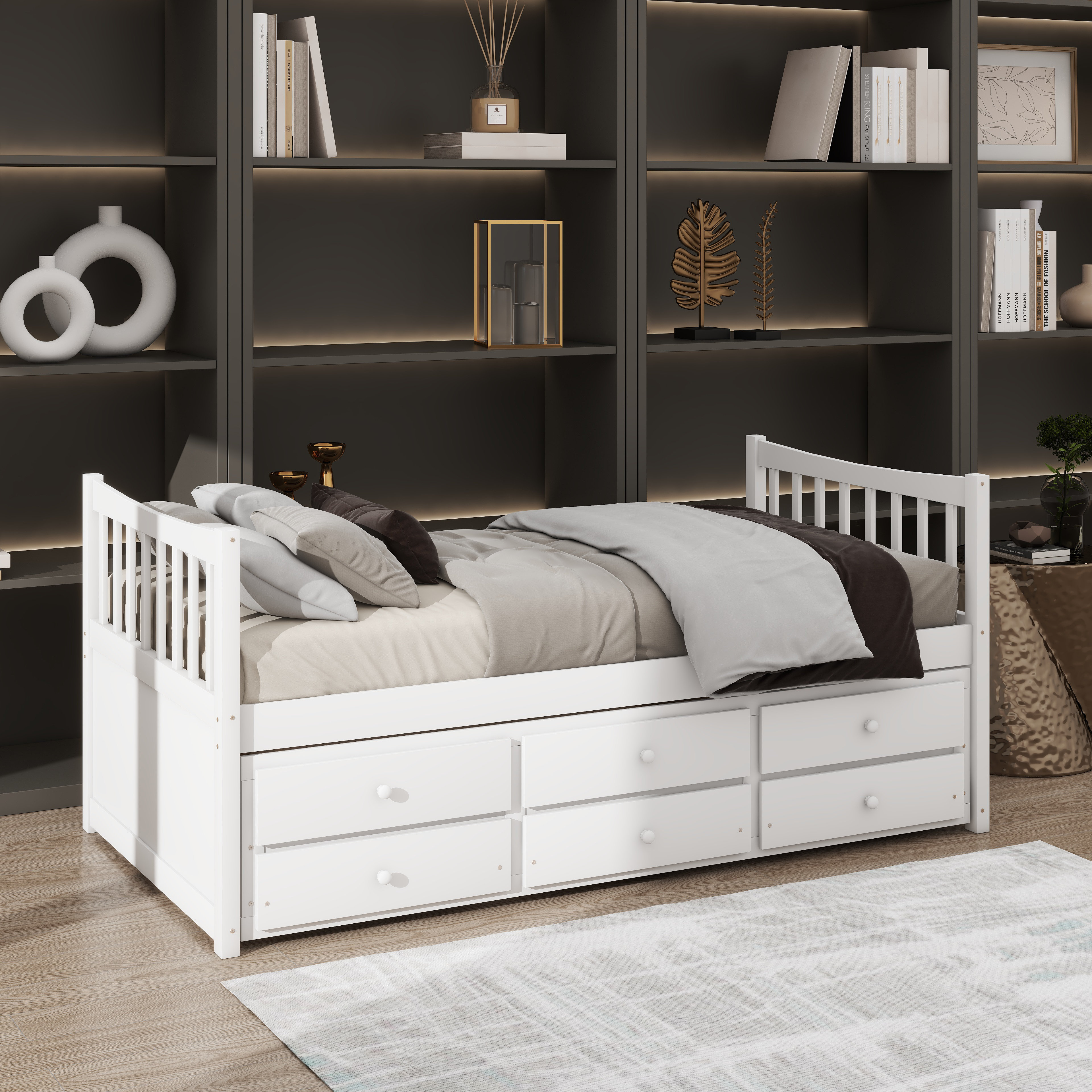 Lark Manor Twin-Size Daybed With Underbed Trundle And Built-In Drawers ...