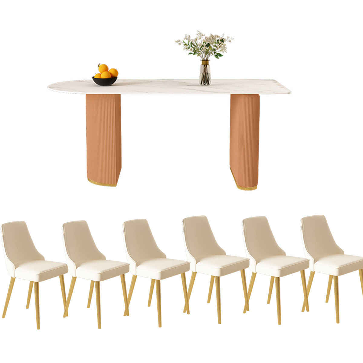 Animoe D Furniture French Cream Rock Dining Table - Half Moon Shape ...
