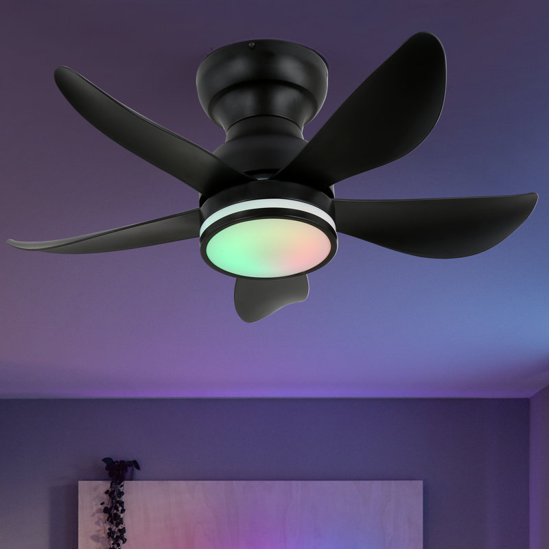 Wrought Studio™ Black Low Profile Ceiling Fans With Lights And Remote ...