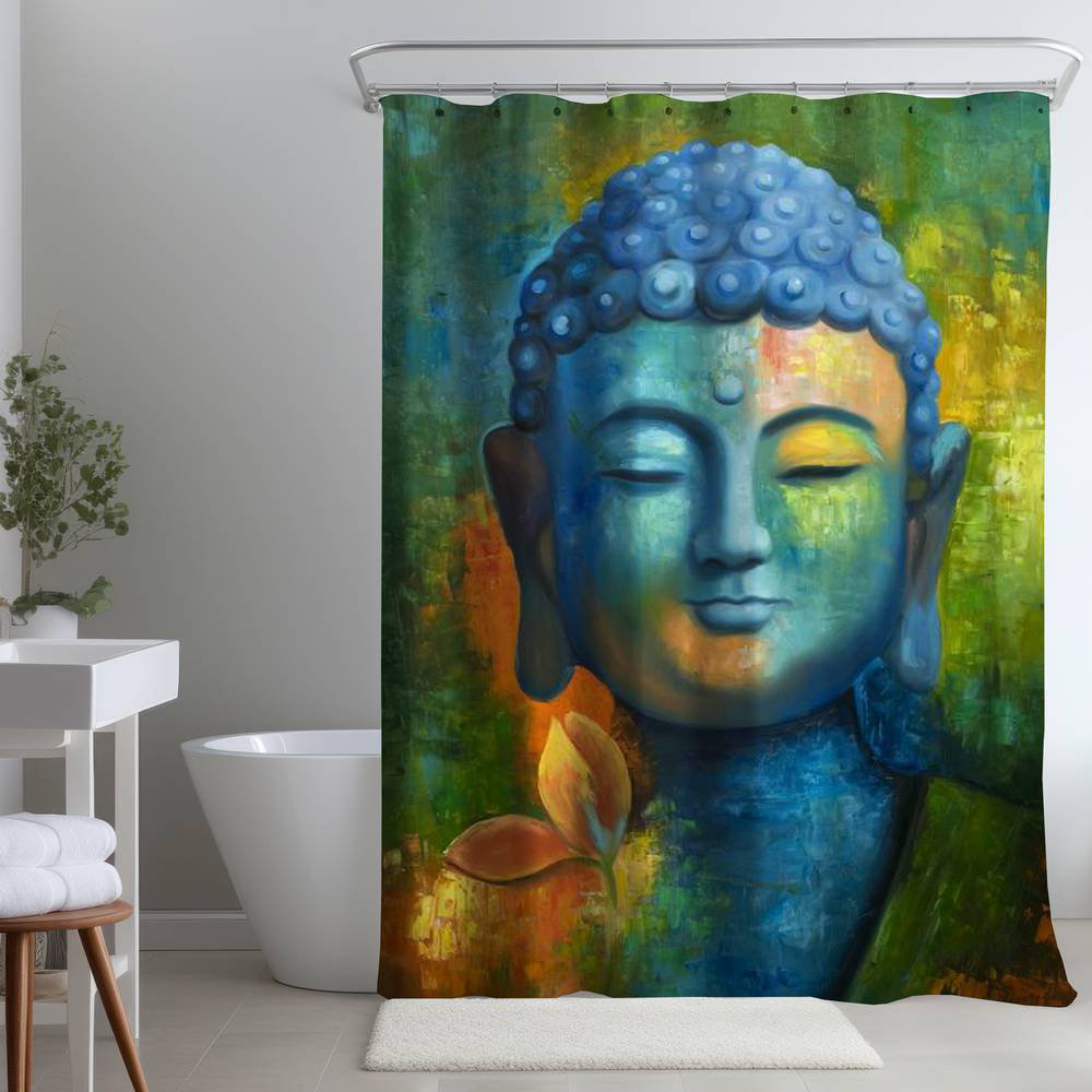 East Urban Home Blissful Buddha Blue Shower Curtain | Asian Spiritual ...