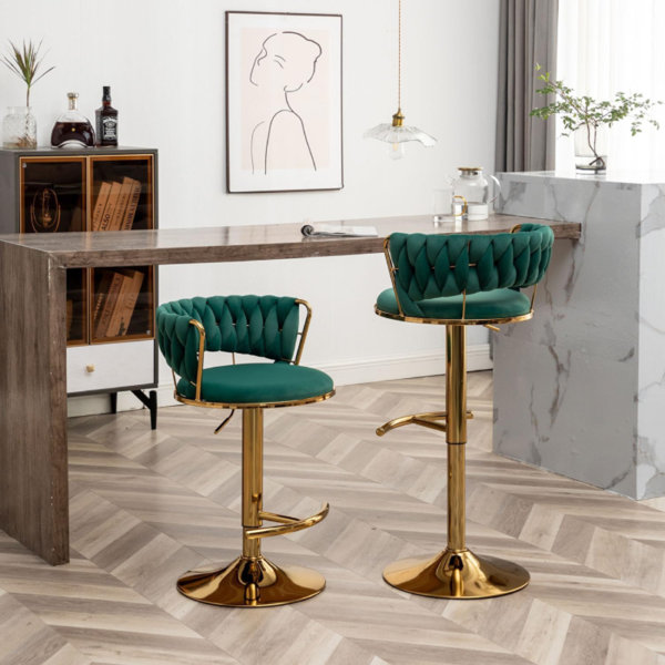 Mercer41 GREEN LOW-BACK SWIVELING COCKTAIL STOOLS | Wayfair