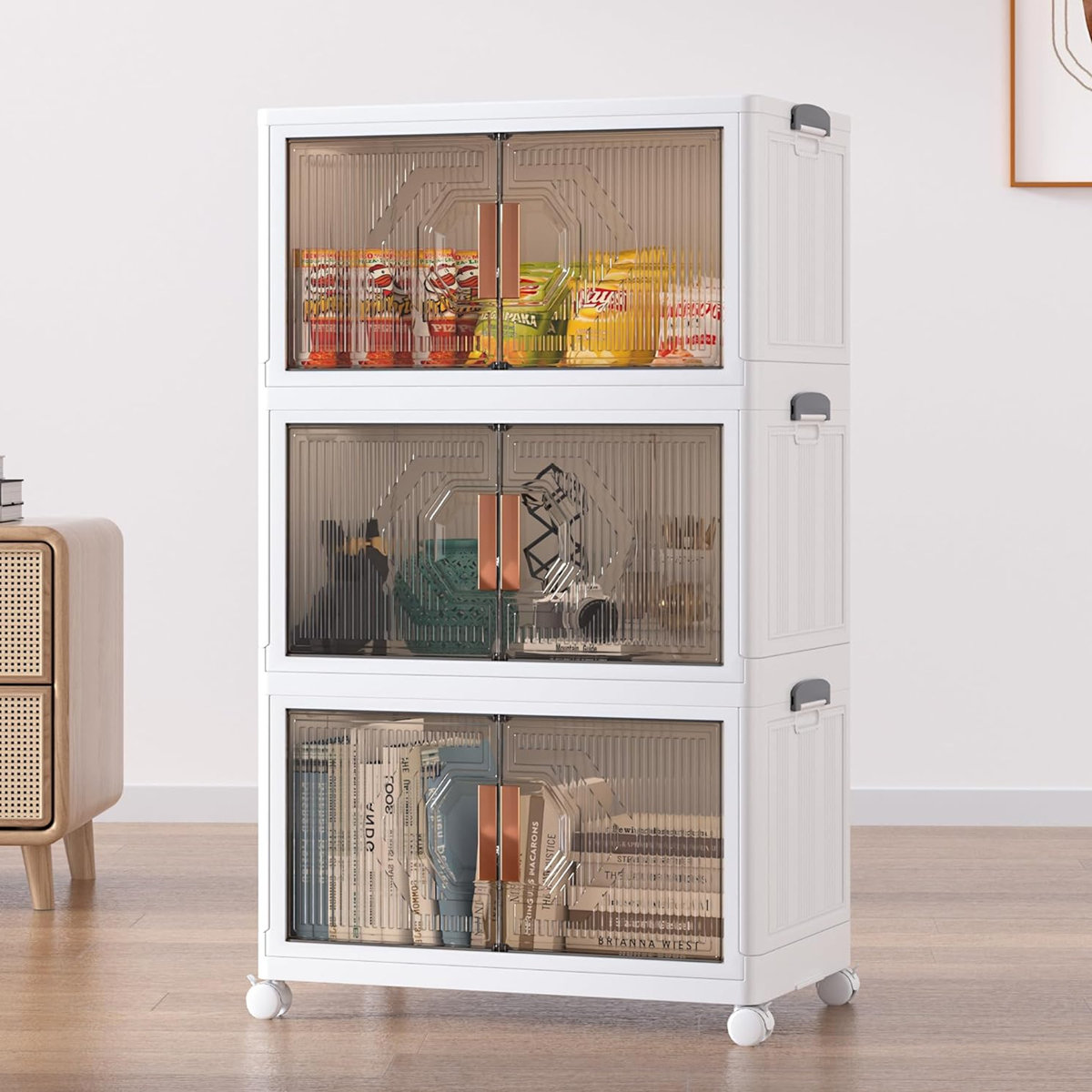 Rebrilliant 3 Pack Stackable Storage Bins Folding Organizer Boxes ...