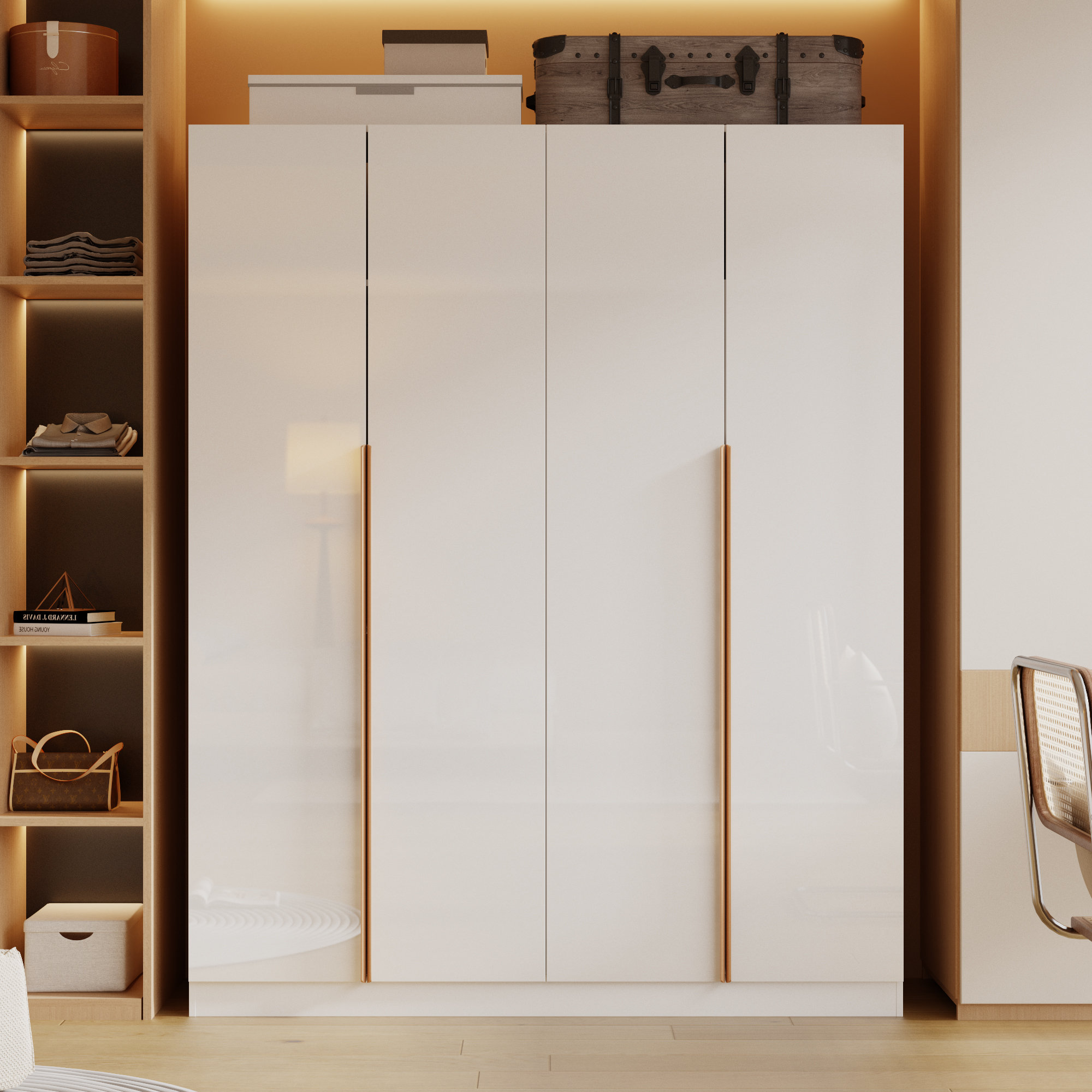 Latitude Run® Luxe 4-Door High Gloss Closet With Gold Accents | Wayfair