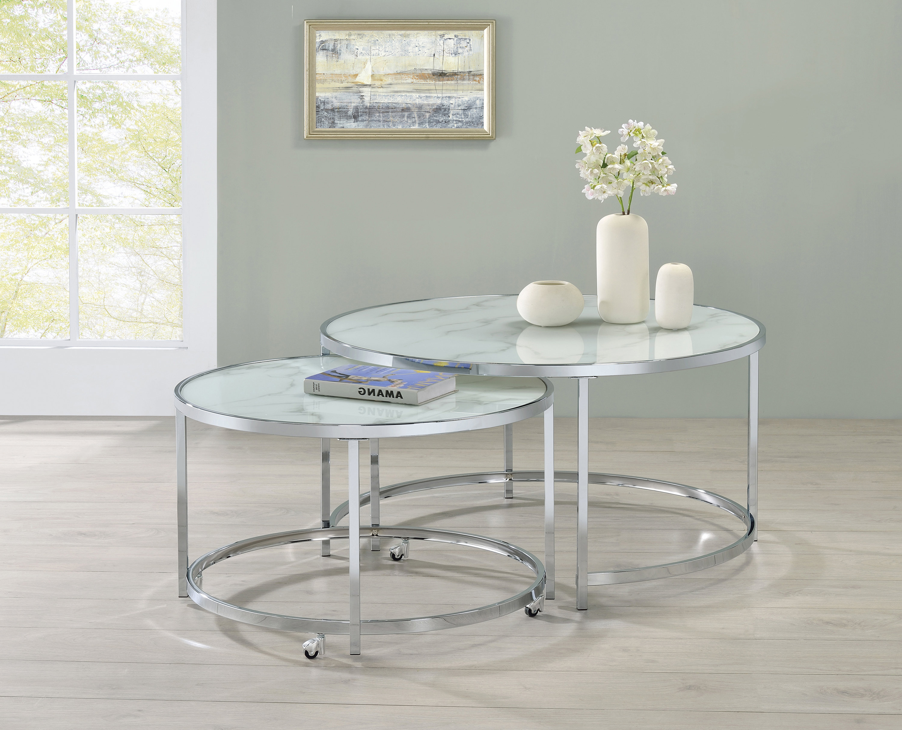 Ivy Bronx Isaabella 2 - Piece Round Nesting Table in White and Chrome ...