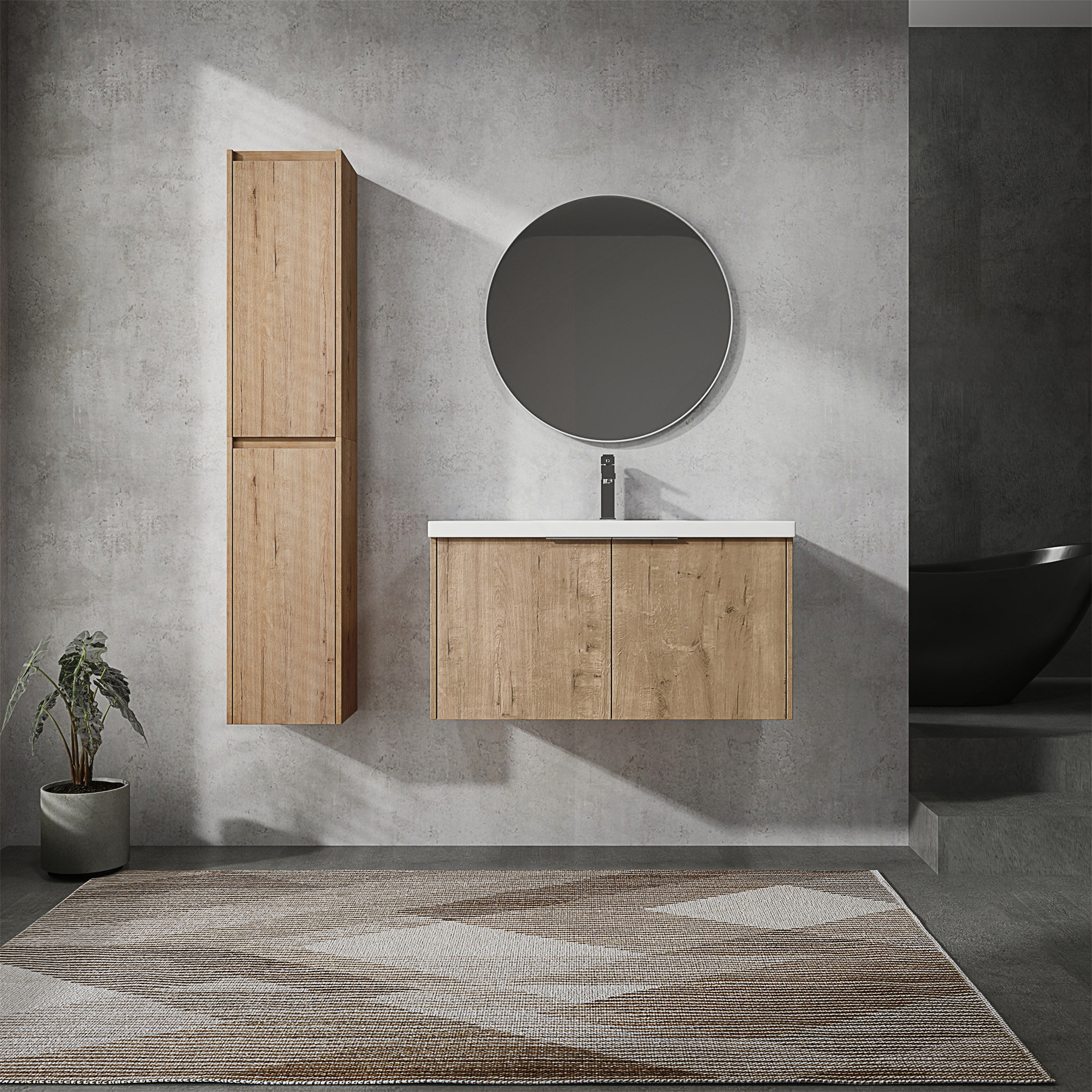 Loon Peak® 36" Wall-Mounted Bathroom Vanity With Sink And Side Cabinet ...