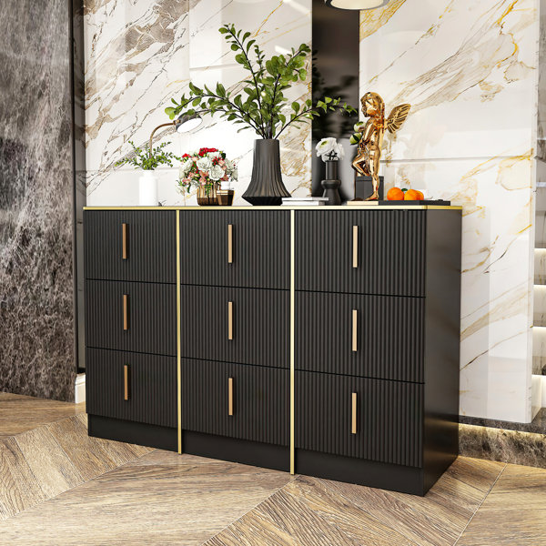 Mercer41 47.3” Wide 9 Drawer Dresser With Black Corrugated Blister ...