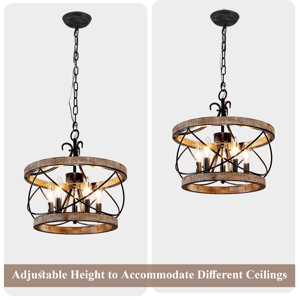 Ophelia & Co. Awtumn 19.7 Inch Farmhouse Drum Wood Chandelier, 5-Light ...