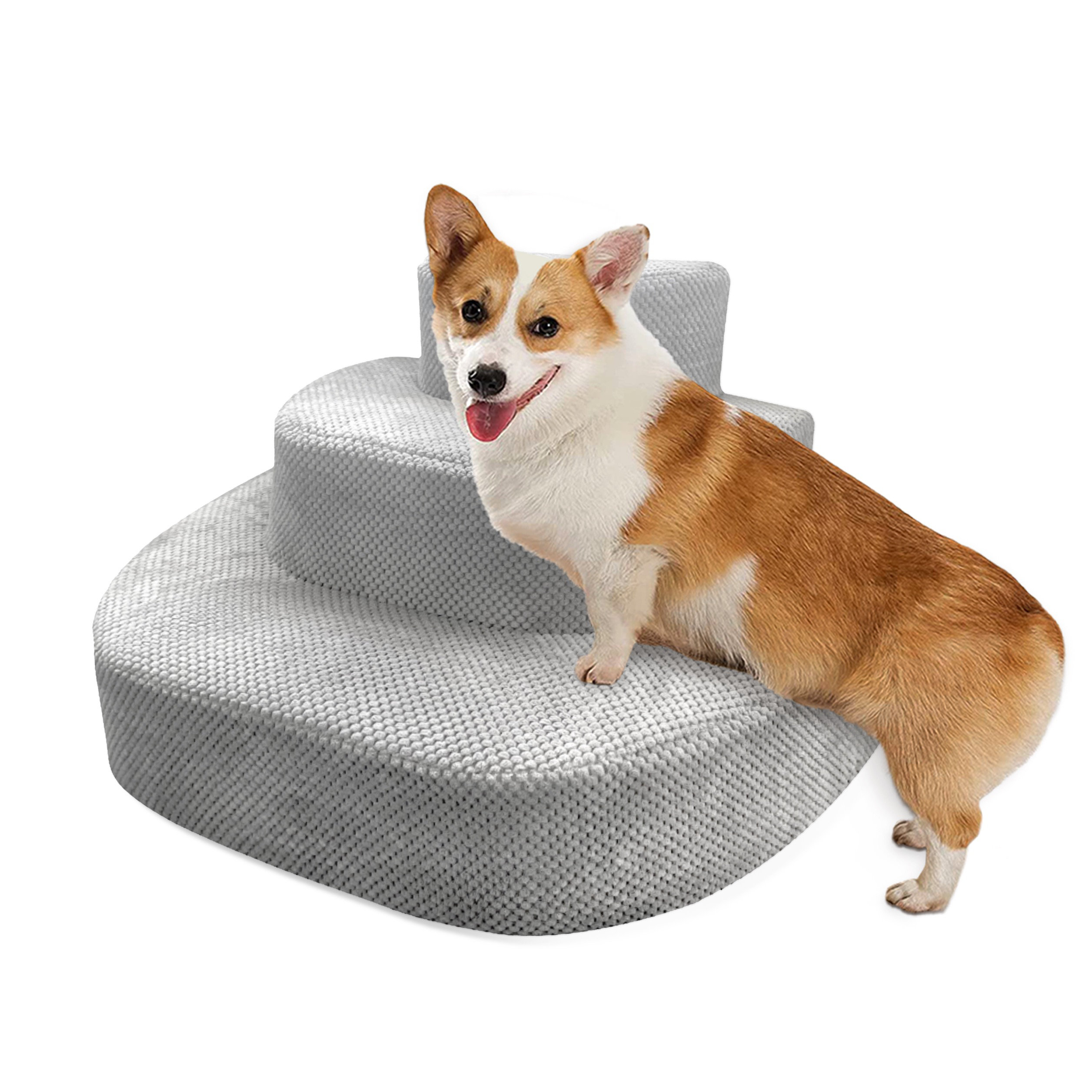 WOWMAX Dog Stair 3 Steps Pet Stair High Density Foam Semicircle ...