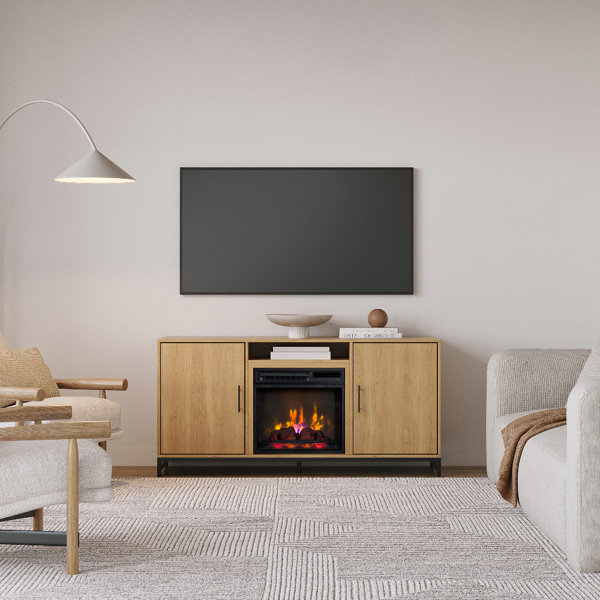 Modern Ember Rochester Electric Fireplace TV Stand in White Oak - 18 ...