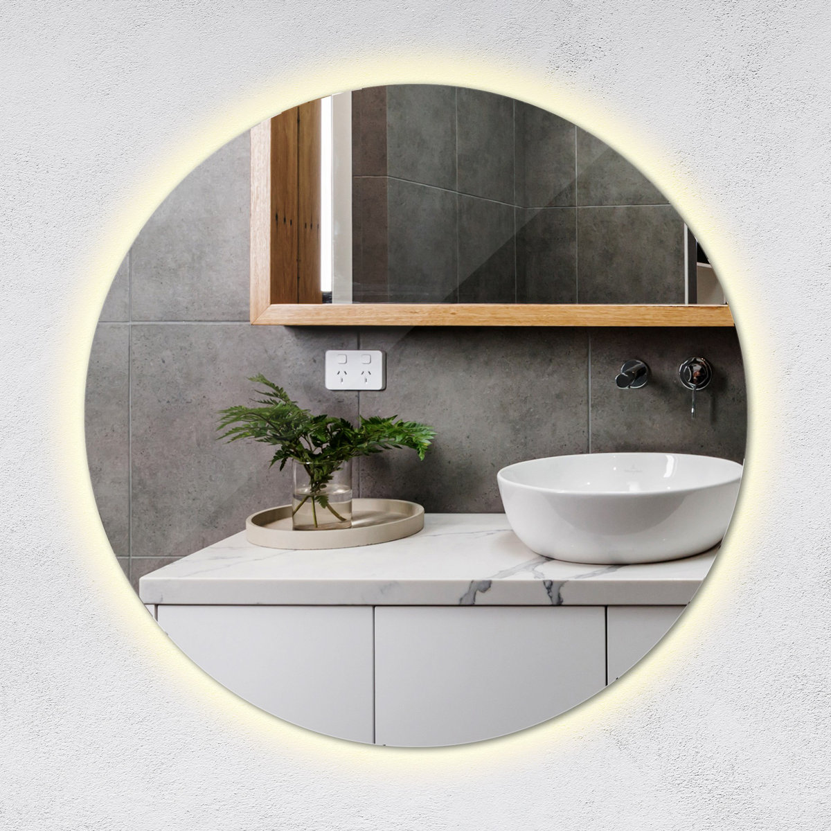Metro Lane Modern Round Mirror With LED Lighting - Warm White - Large ...