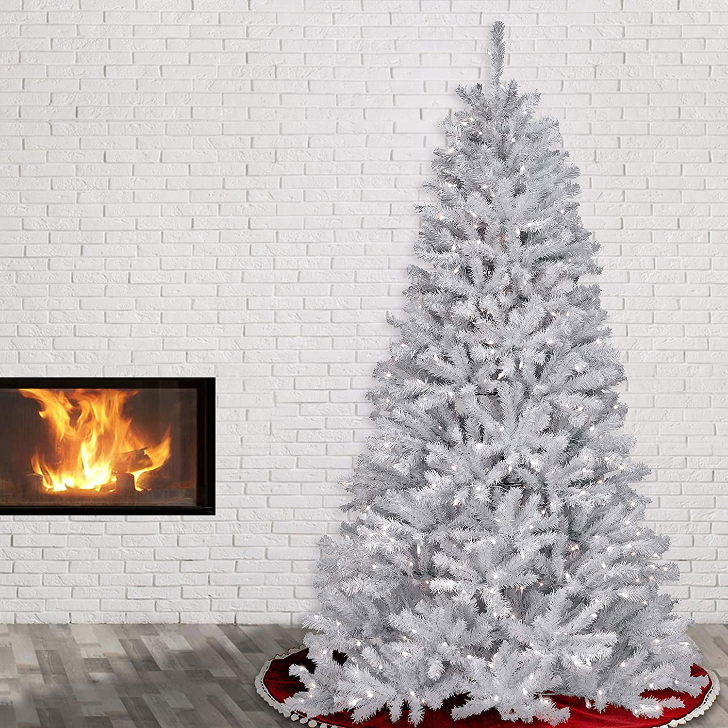 National Tree Company North Valley White Spruce Tree with Clear Lights ...