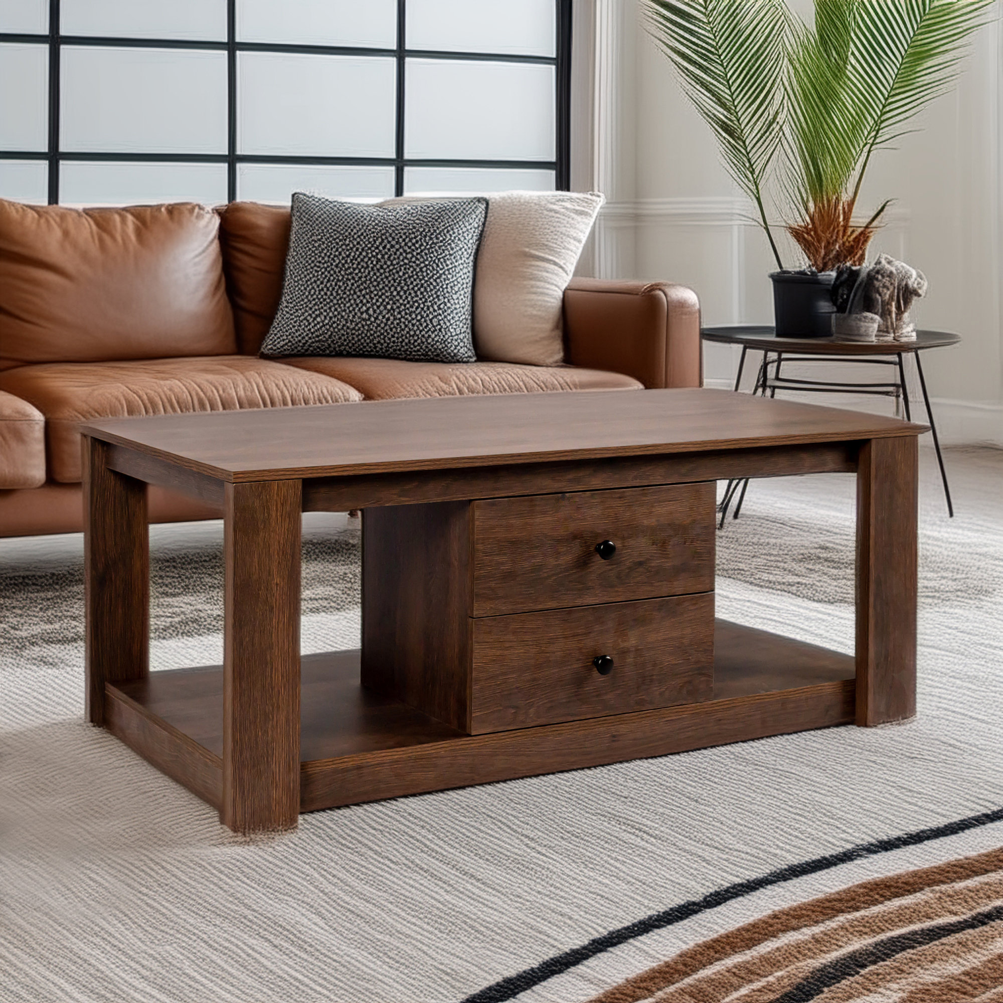 Millwood Pines Coffee Table,Modern Wooden Rectangle Coffee Tables With 2 Storage Drawer For ...