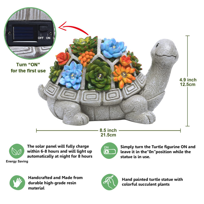 Bay Isle Home™ Solar Garden Outdoor Statues Turtle With Succulent | Wayfair