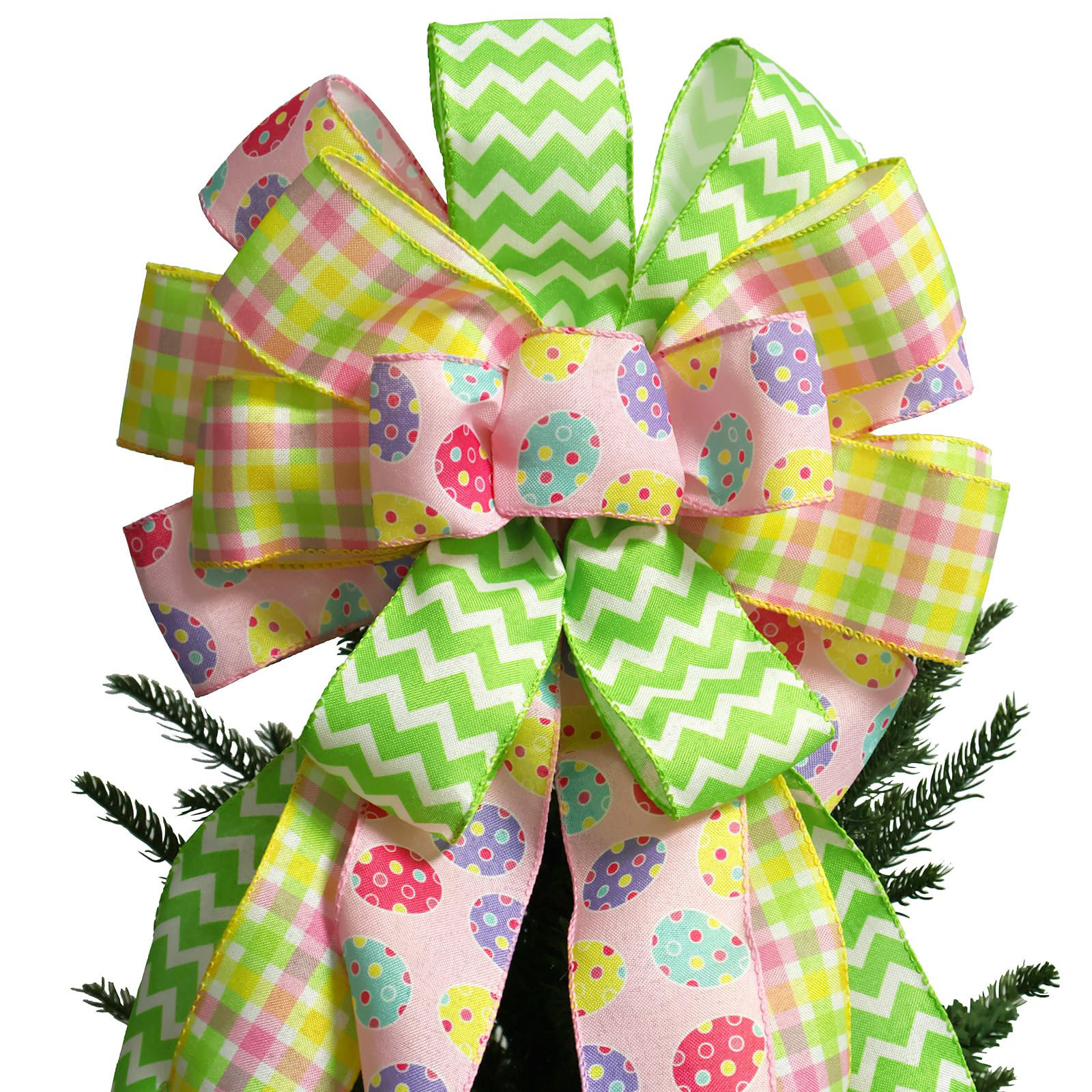 Alcott Hill Large Easter Tree Topper Bow, Pre-Tied Wired Egg Ribbon ...