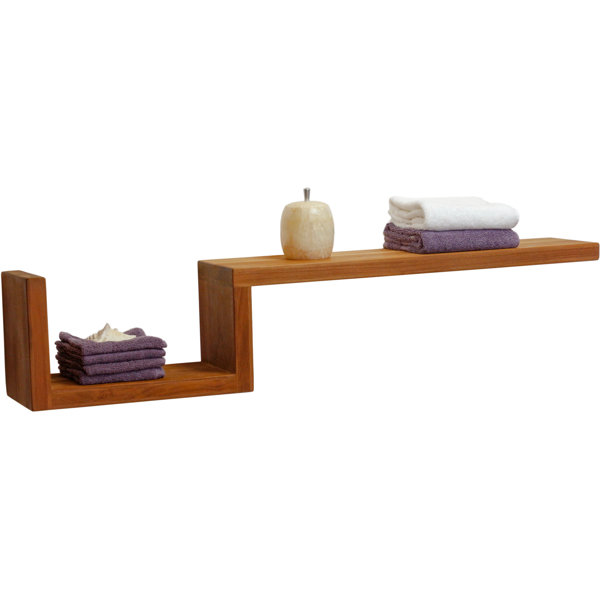 Aqua Teak Manada™ Contemporary Teak Floating Shelf | Perigold