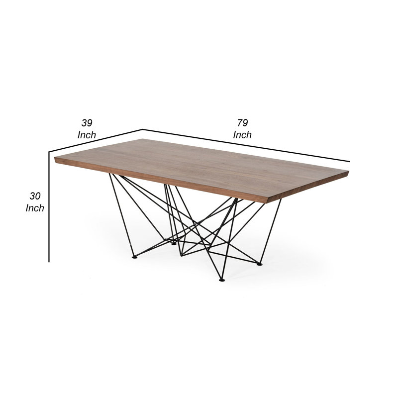 Benjara 79 Inch Dining Table, RectangularTop, Modern Black Metal Base ...