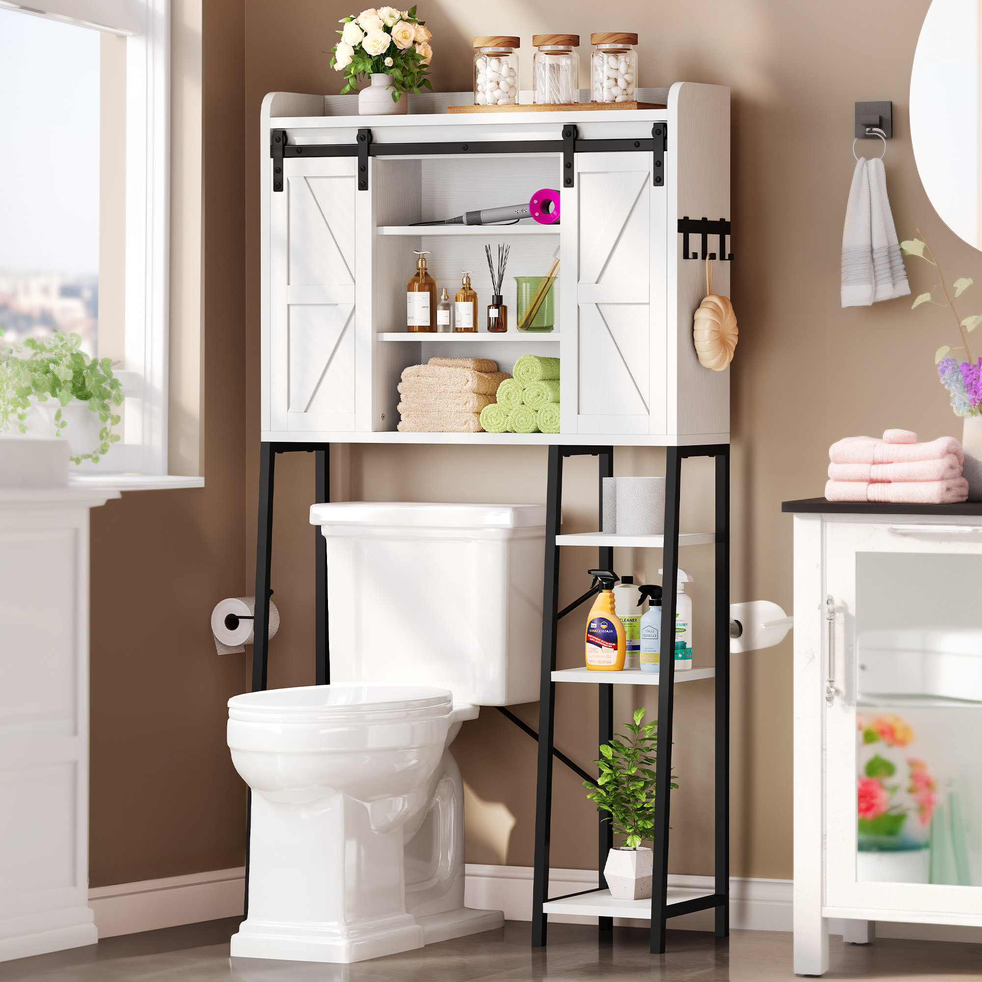 Latitude Run® Brizeth Freestanding Over The Toilet Storage Cabinet with ...
