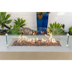 AMS Fireplace Sedona 38" x 17'' Rectangle Tempered Glass Fire Pit Wind ...