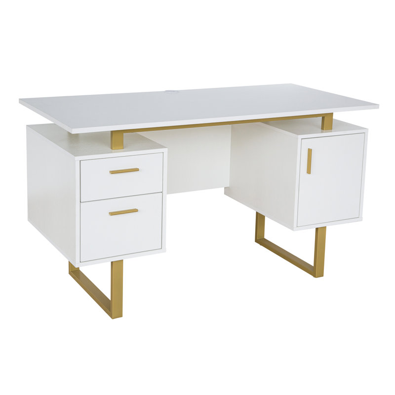 Mercer41 51'' Floating Rectangle Computer Desk with Drawers and Storage ...