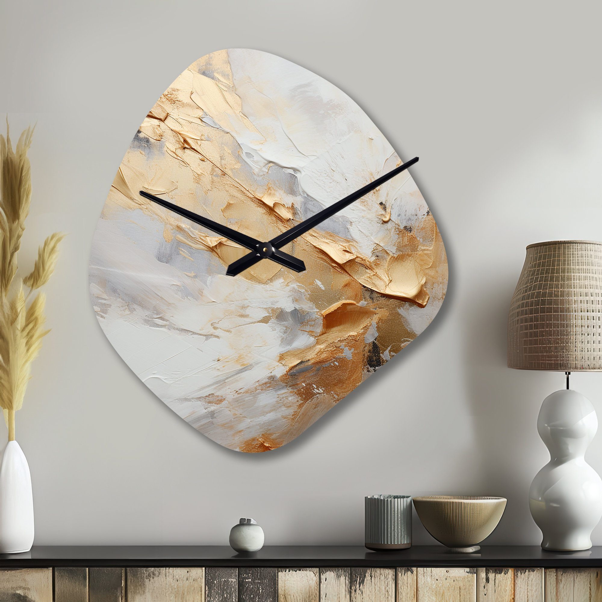 Design Art Beige And Gold Glacier Stone Simplicity III - Irregular ...