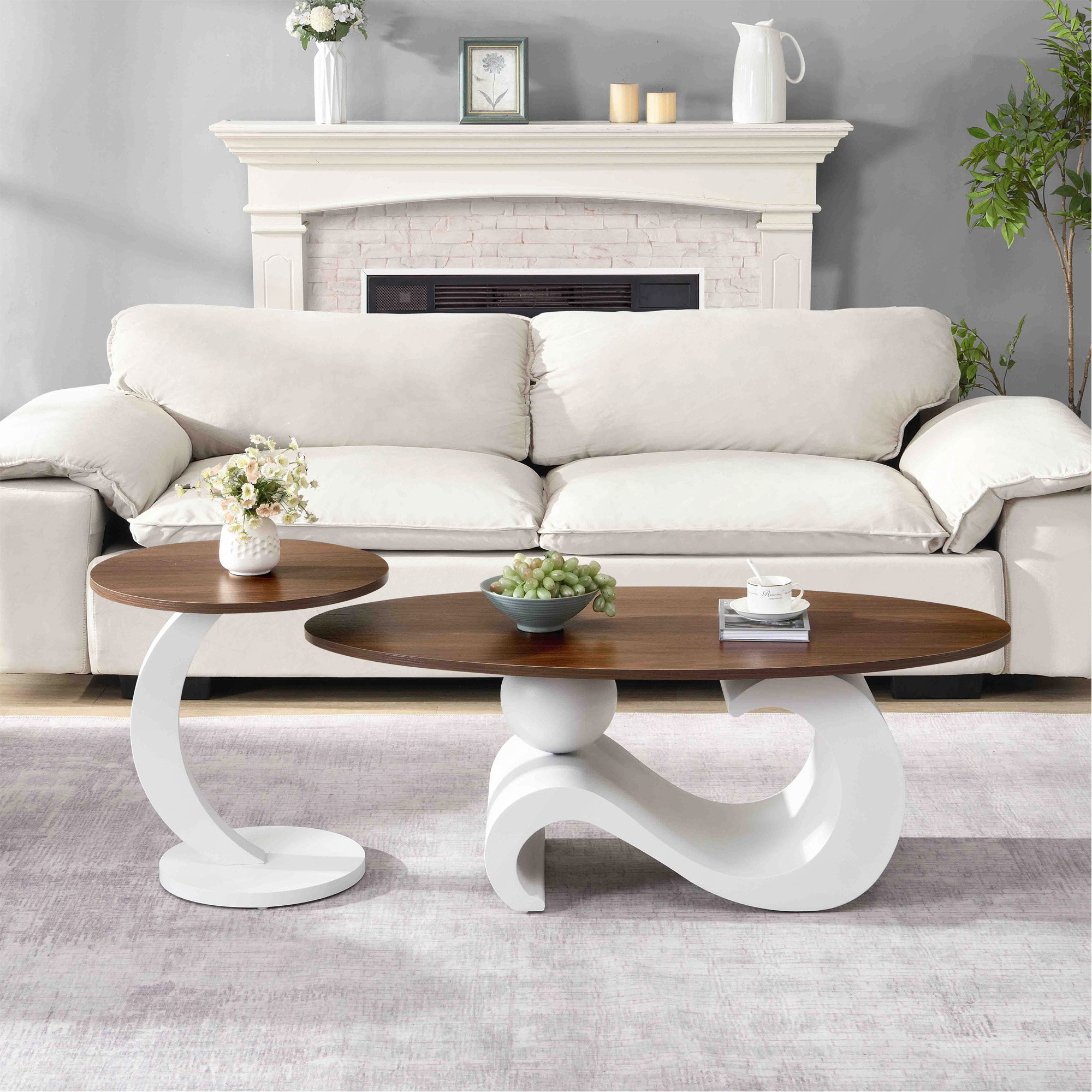 Corrigan Studio® Nesting Coffee Table Set Of 2, Oral And Round Coffee ...