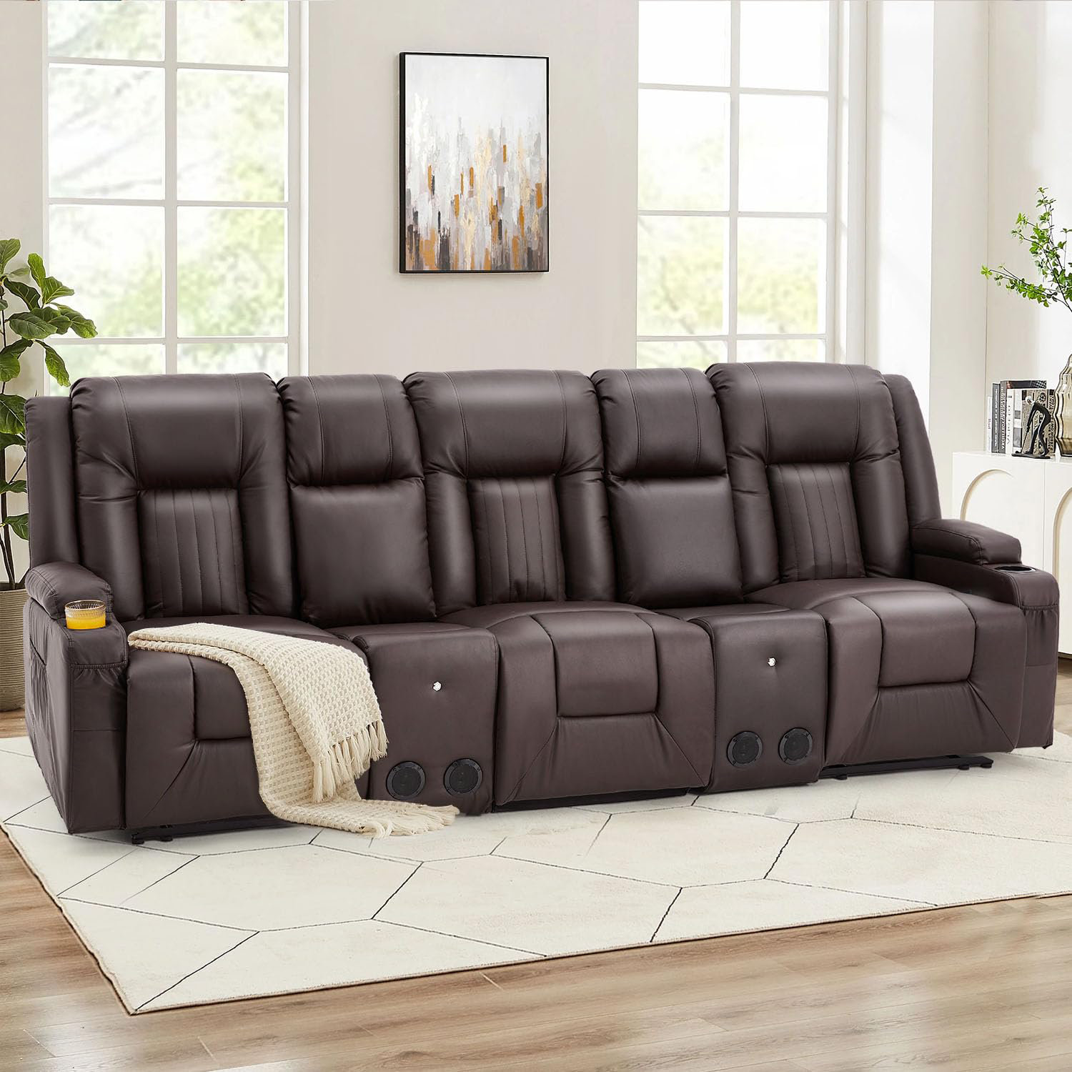 Latitude Run® Reclining Sofa With Console&Bluetooth Speakers, Manual Rv ...
