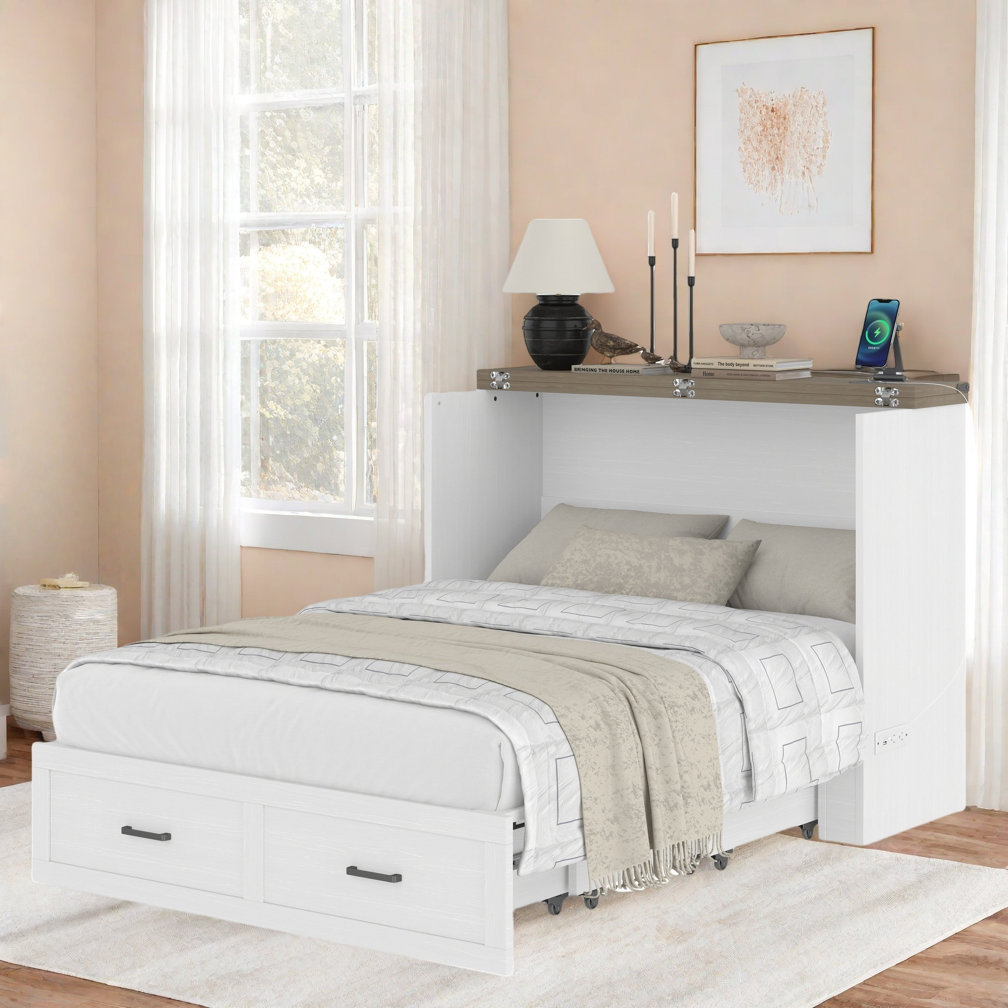 Mercer41 Multi-functional Foldable Murphy Bed With Charging Station And ...