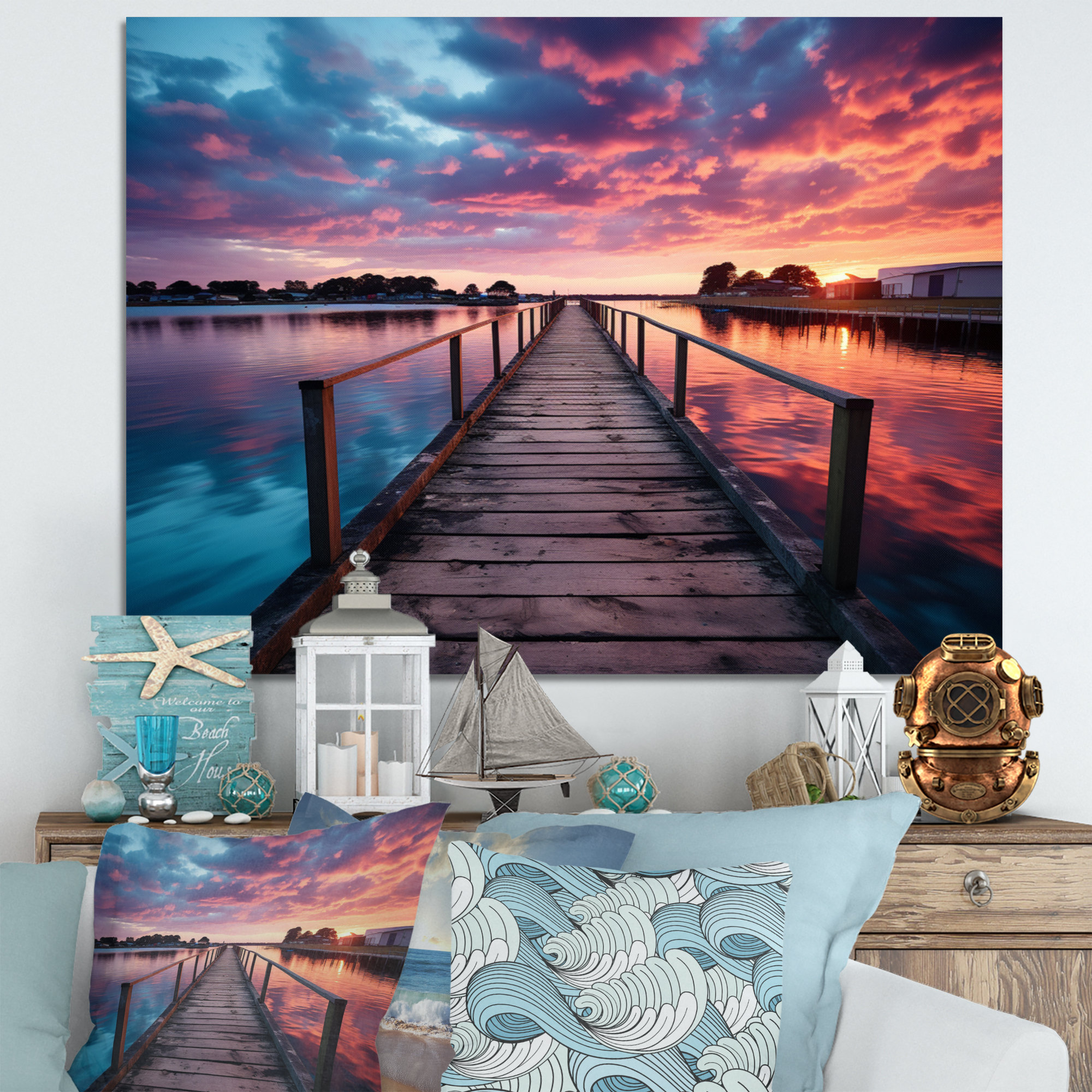 Dovecove Pier Endless Horizon - Coastal Pier Wall Art Living Room ...