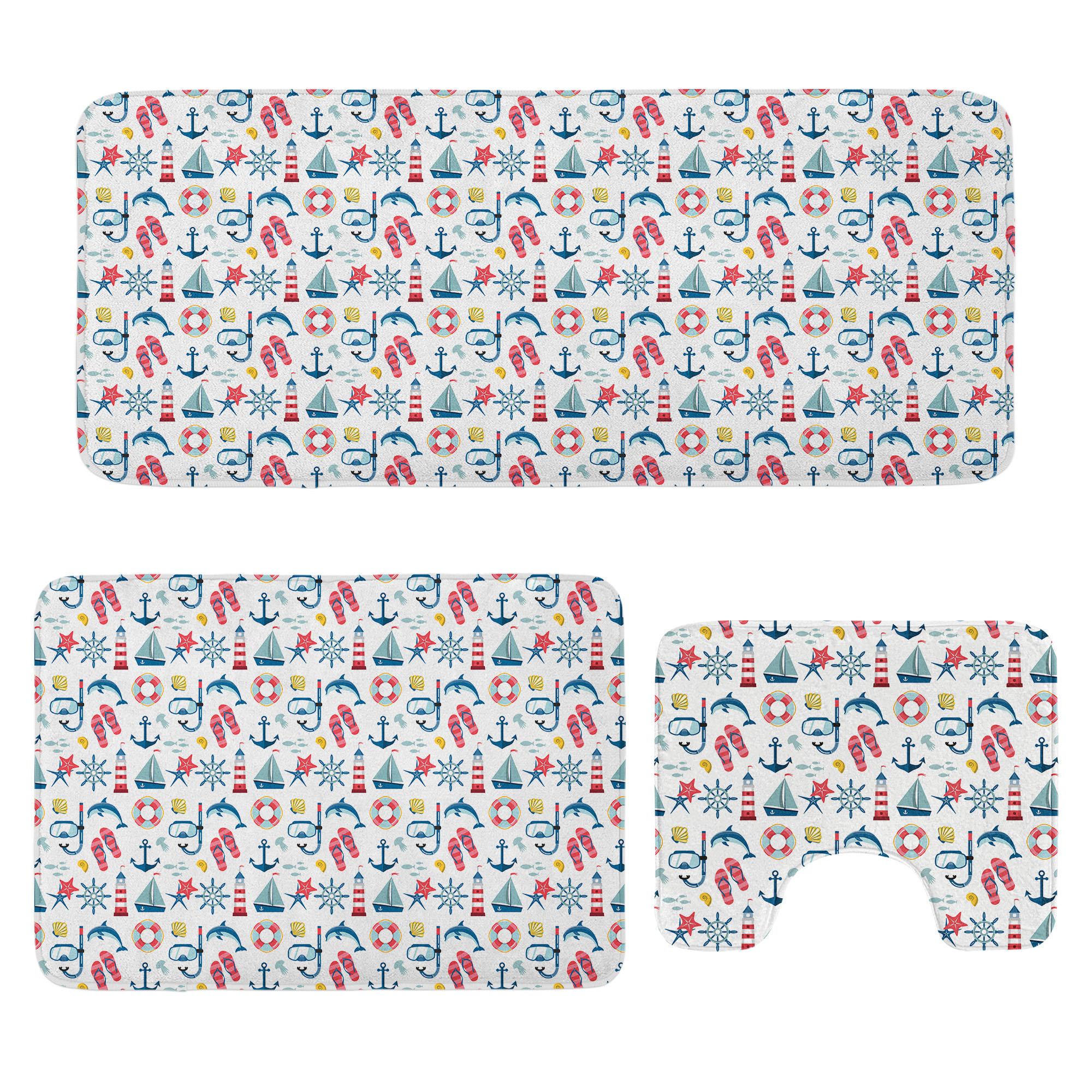 East Urban Home Nautical Bathroom Rug Set 3 Pieces U-Shape & Rectangle ...