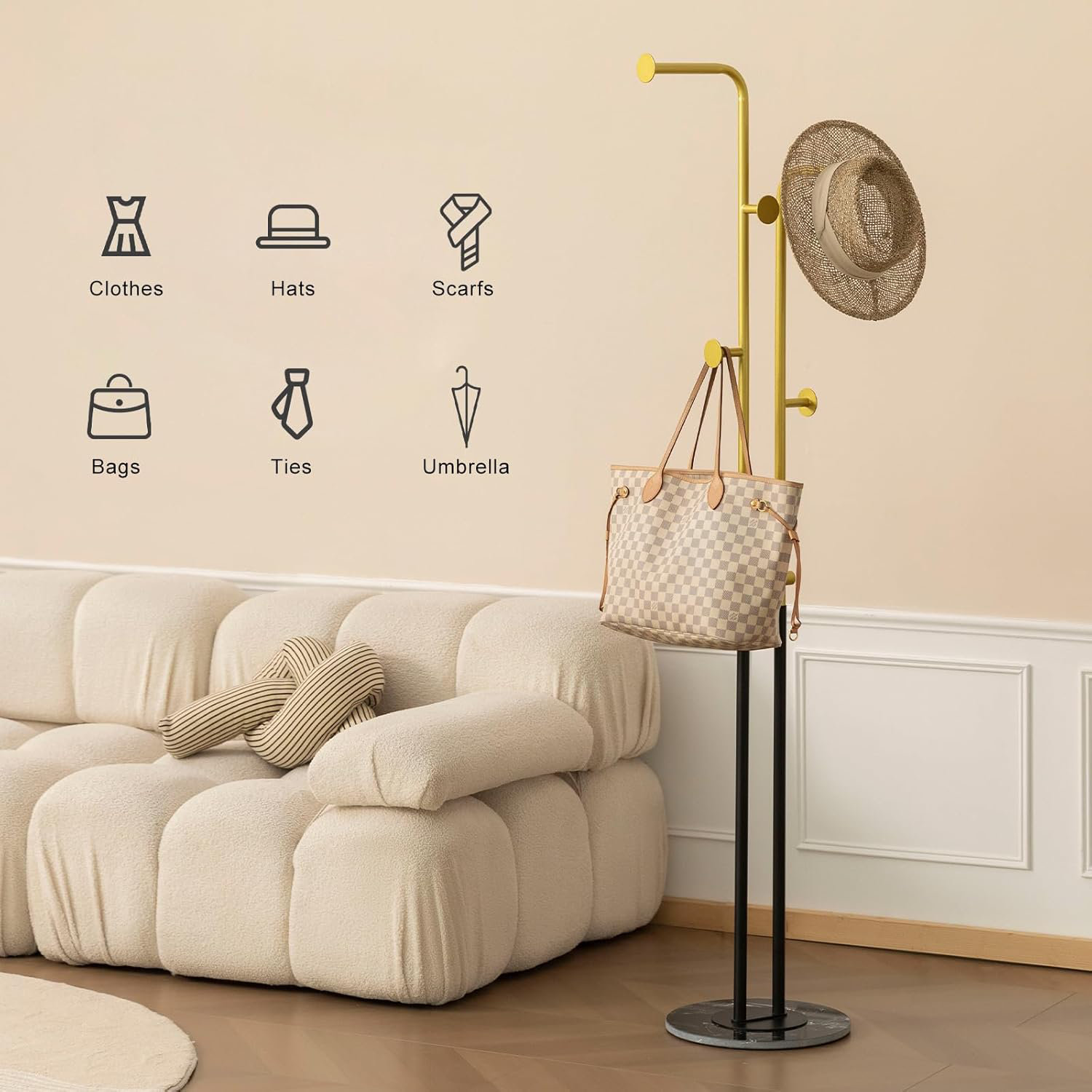 BEZULY Metal Coat Rack Hat Rack Stand With Marble Base | Wayfair