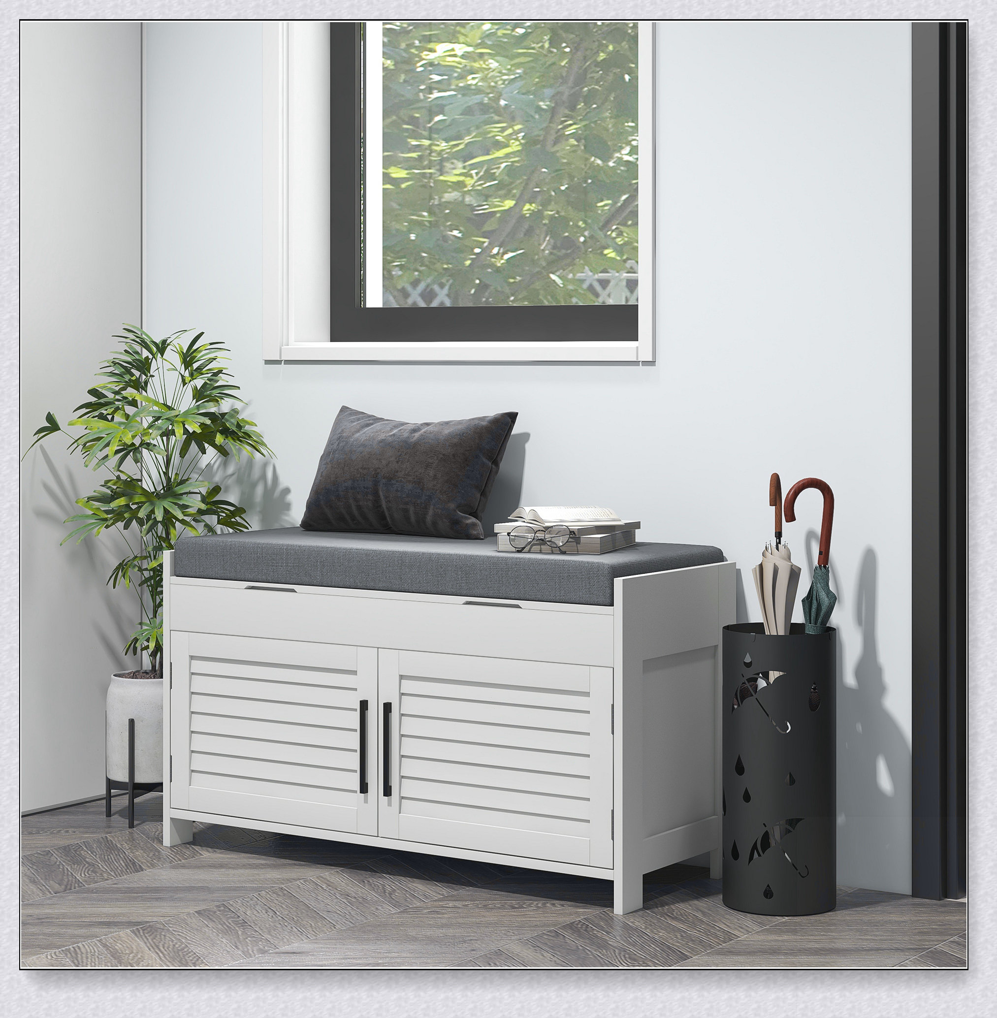 Ebern Designs Shoe Bench, Entryway Bench with Shoe Storage, Cushion ...