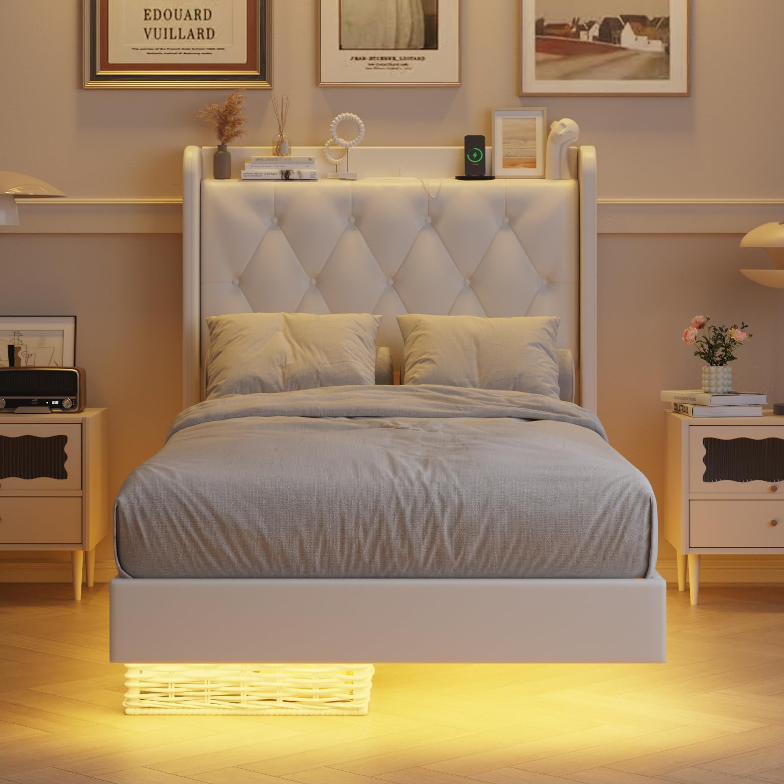 Ivy Bronx Bed Frame With Led Lights & Charging Station | Wayfair