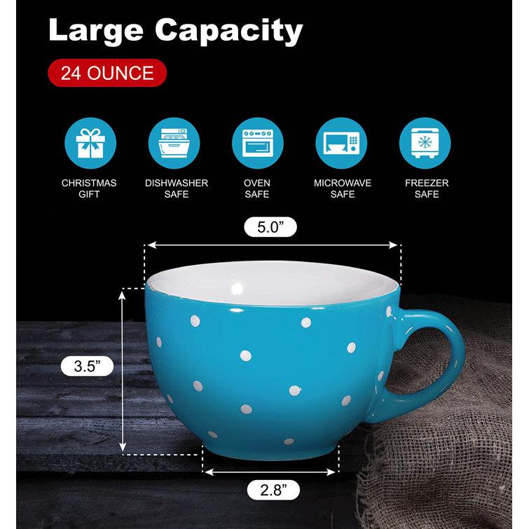 Hokku Designs Large Coffee Mug - 24 Oz Polka Dots Mug - Ceramic Soup ...