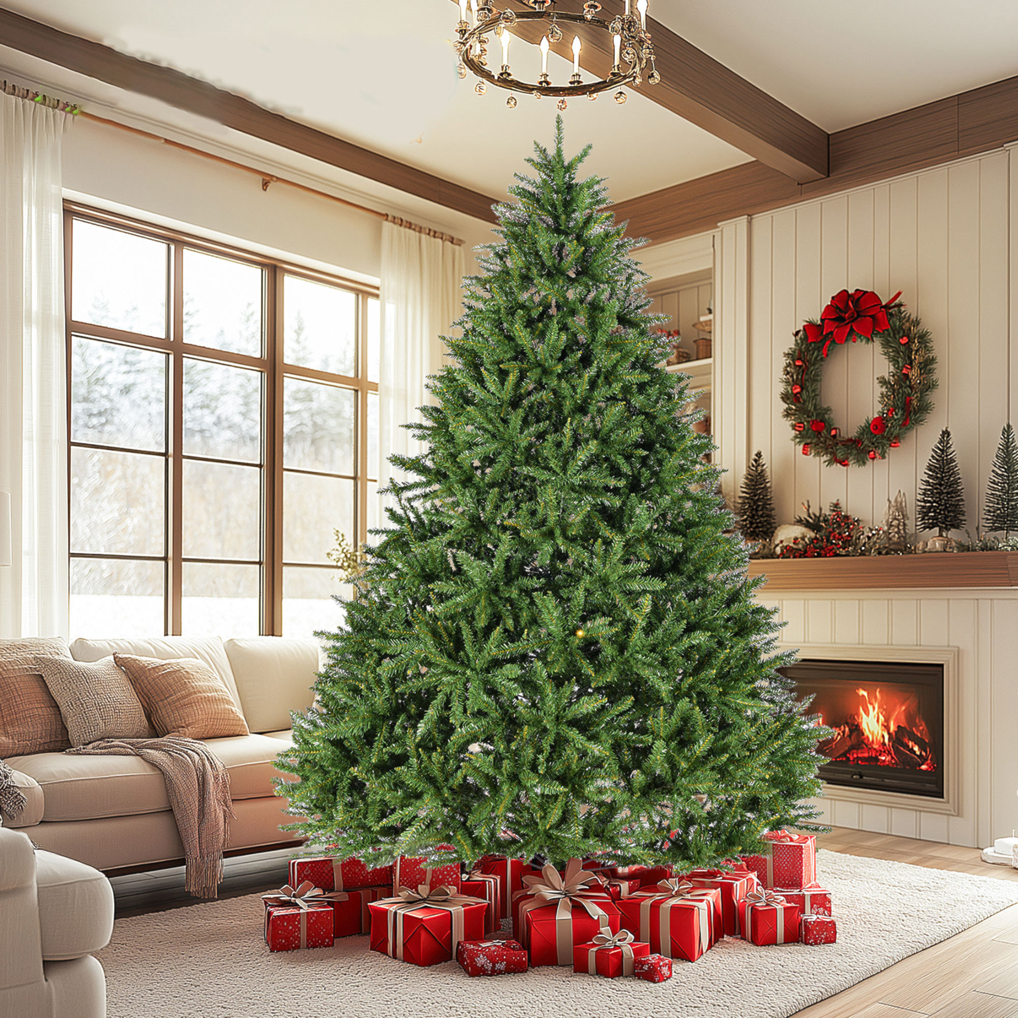 HLILish 9Ft Artificial Christmas Tree, Premium Unlit Hinged Full Tree ...