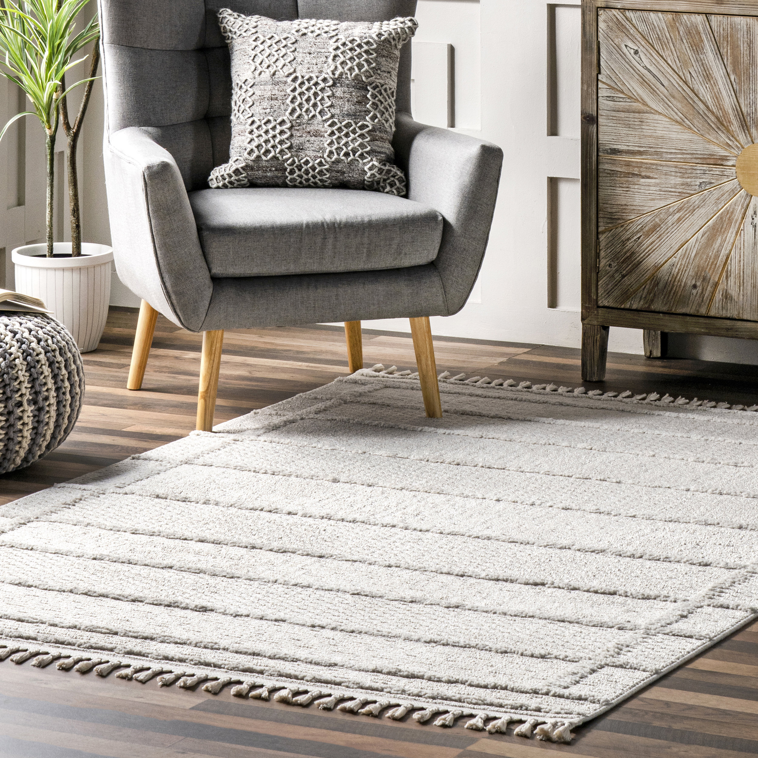 Foundry Select Shylie Casual Striped Tasseled Area Rug | Wayfair