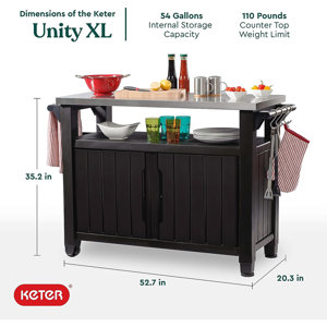 Keter Unity XL Outdoor Kitchen Rolling Bar Cart with Storage Cabinet ...