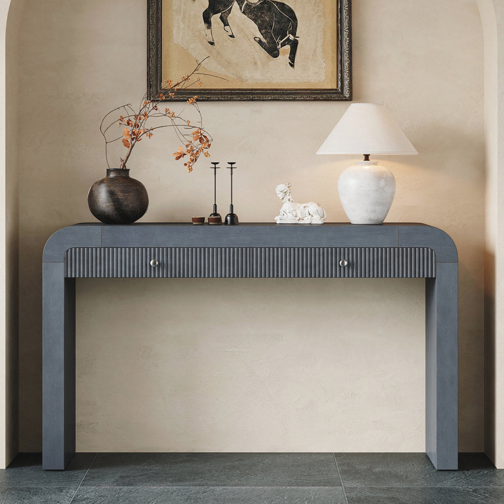 Gracie Oaks Rustic Console Table with Fluted Drawer Front, Entryway ...