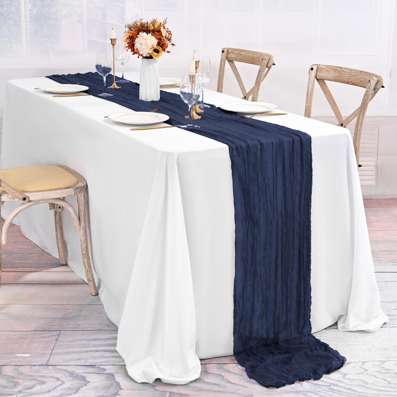 Hokku Designs 20 Pack Navy Blue Table Runners 10Ft Cheesecloth Table ...