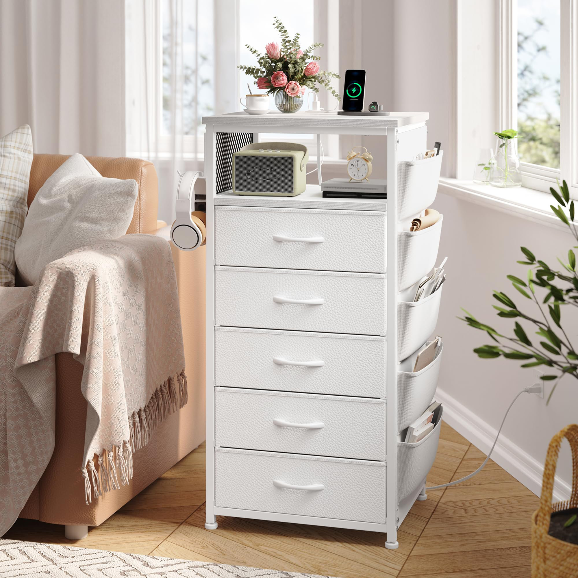 Ivy Bronx Tall Night Stand with 5 Dresser Drawers | Wayfair
