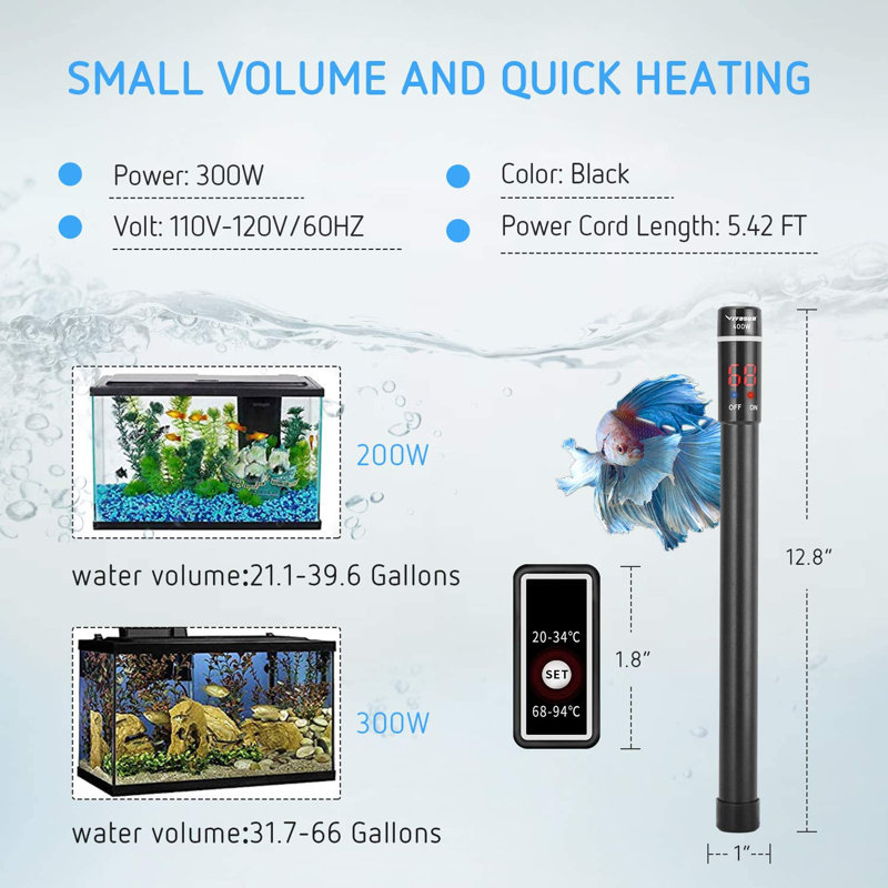 VIVOSUN Submersible Aquarium Heater 300w Titanium Fish Tank Heaters ...