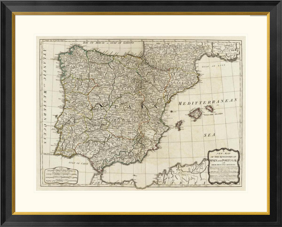 Global Gallery A New Map of the Kingdoms of Spain and Portugal, 1790 by ...