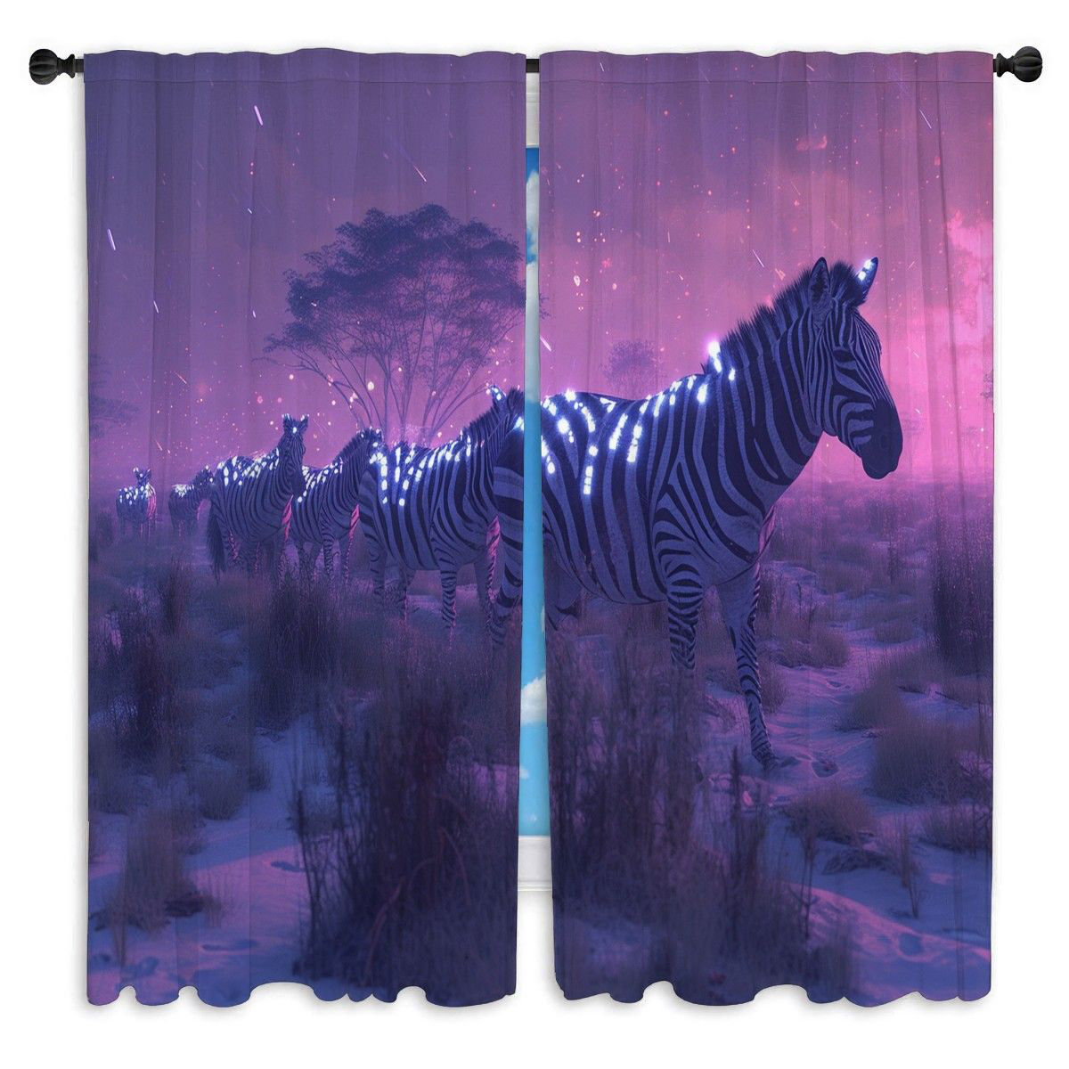 East Urban Home Glowing Zebras Window Curtains Wildlife Twilight Safari ...